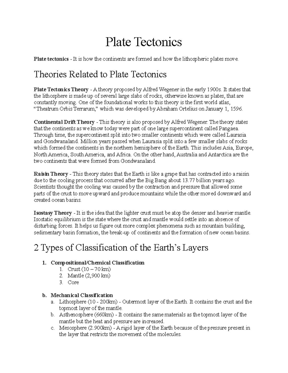 Grade 10 Science Summary Notes: Plate Tectonics - Plate Tectonics Plate ...