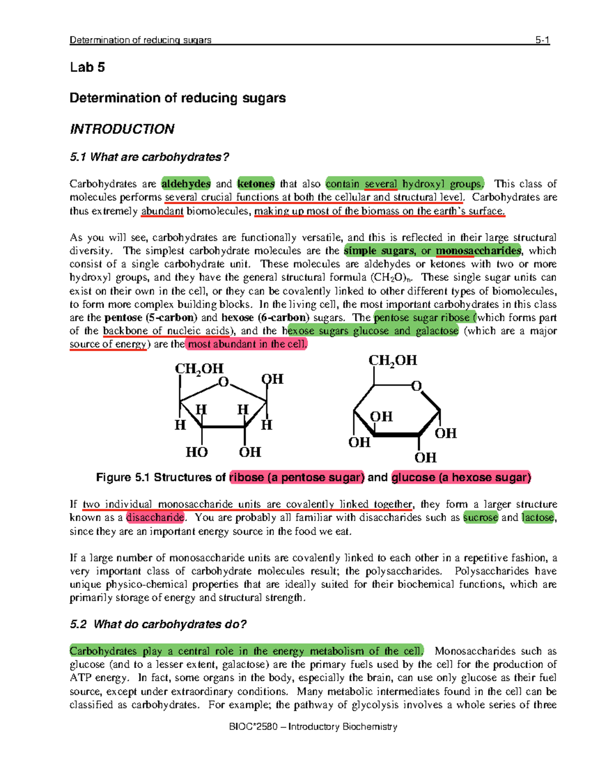 Lab 5-Carbohydrates Lab Manual - Lab 5 Determination of reducing sugars ...