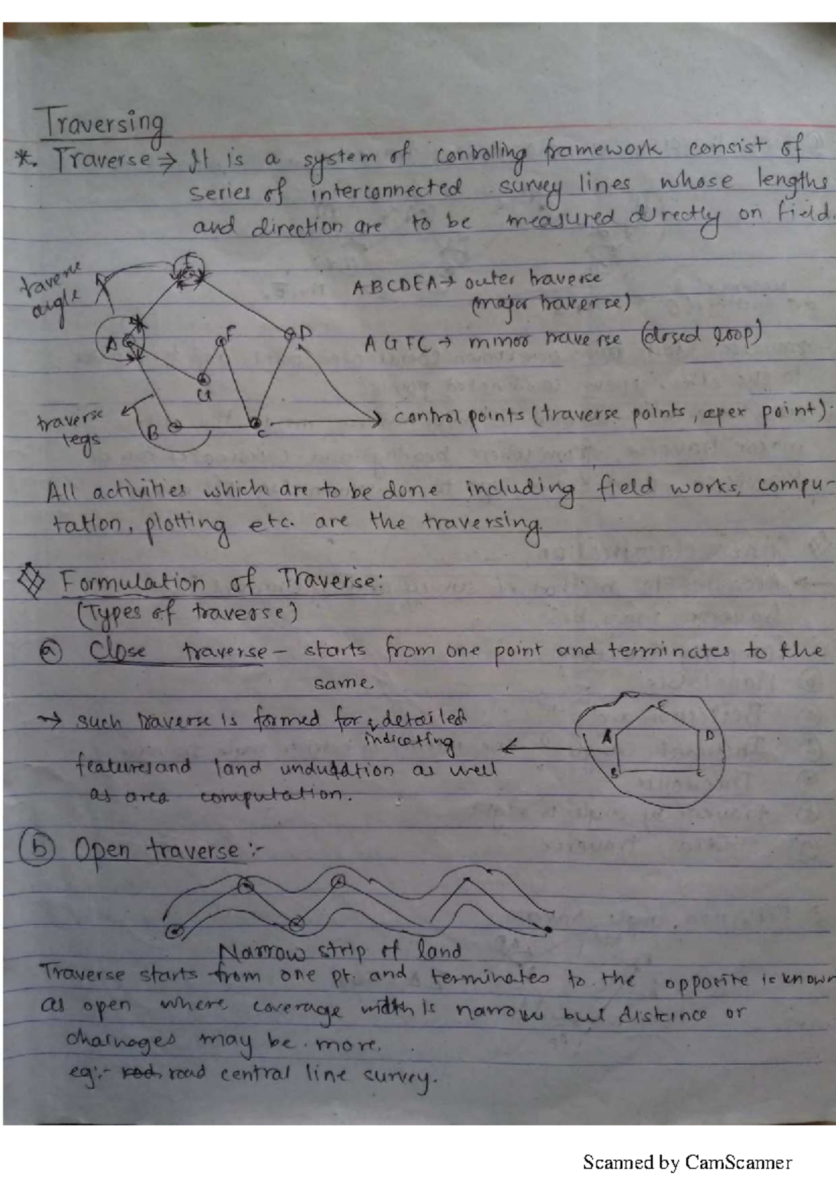 Surveying II Handwritten note - Traversing Traverse It is a system of ...