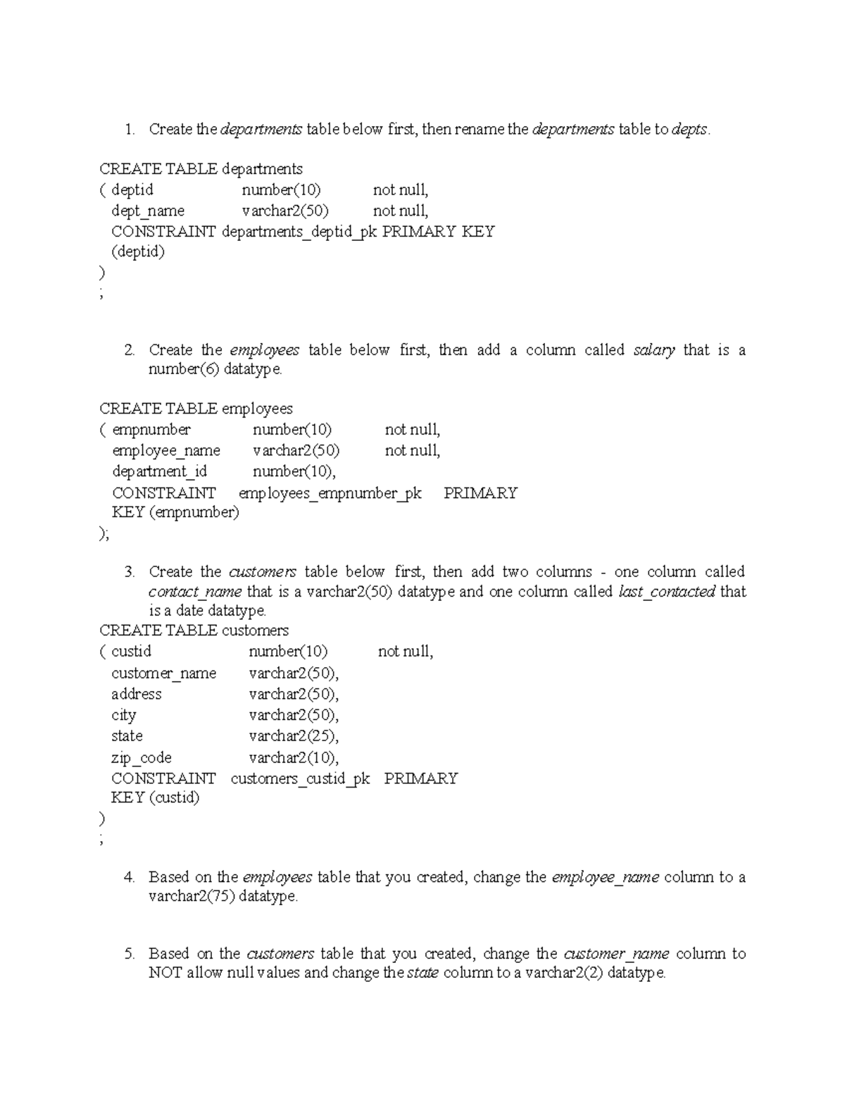 Practice Exercise - Create the departments table below first, then ...