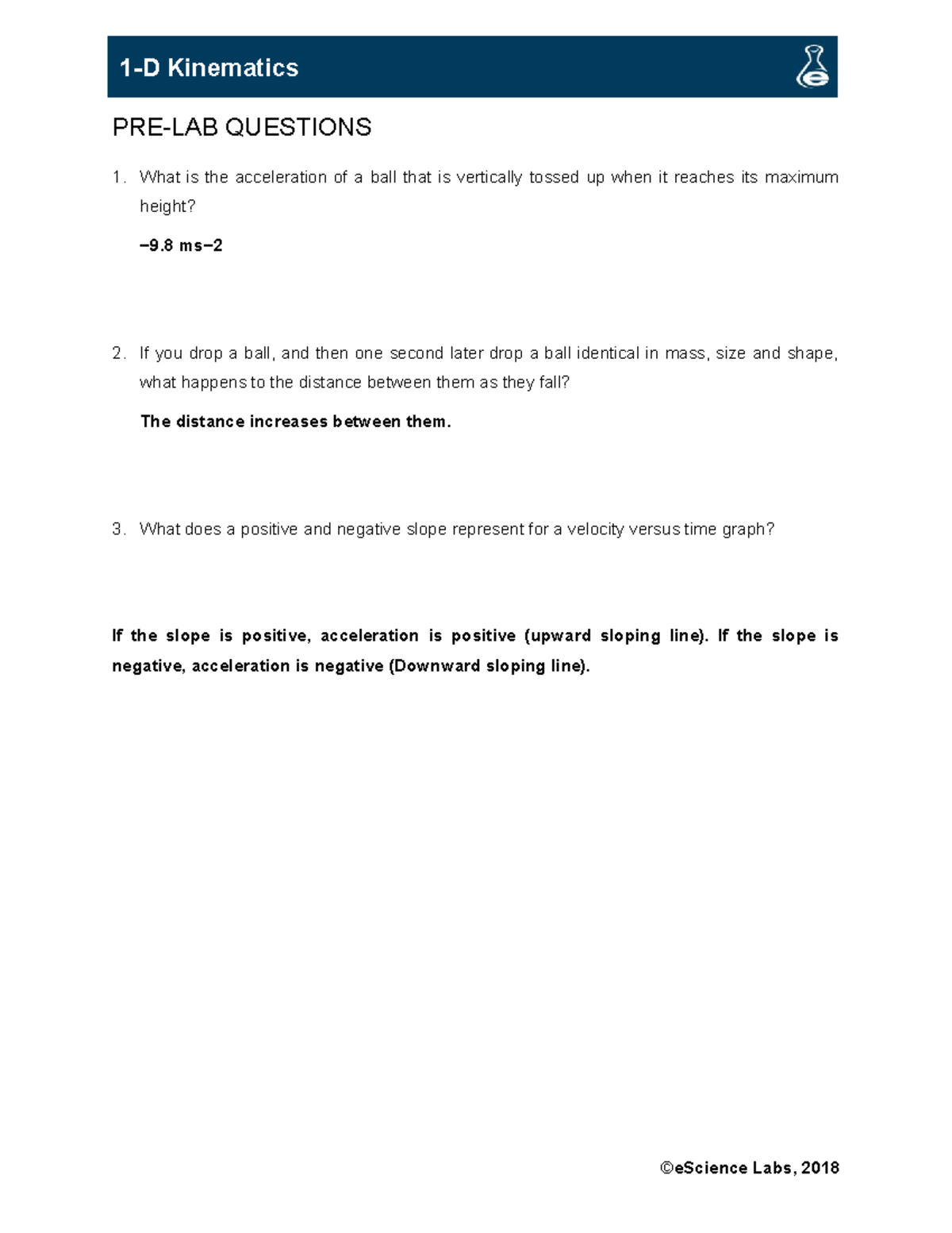 Kinematics Lab (Modified) - 1-D Kinematics PRE-LAB QUESTIONS 1. What is ...