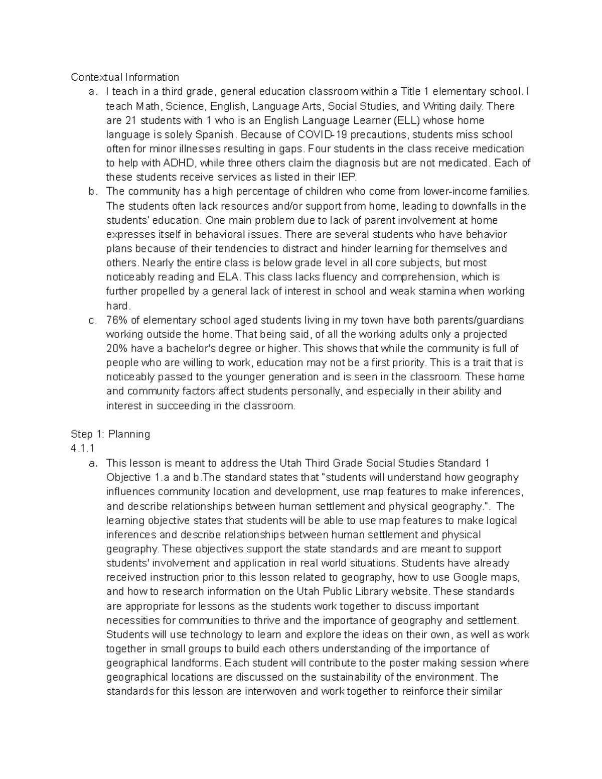 PPAT TASK 4 - pat task 4 - Contextual Information a. I teach in a third ...