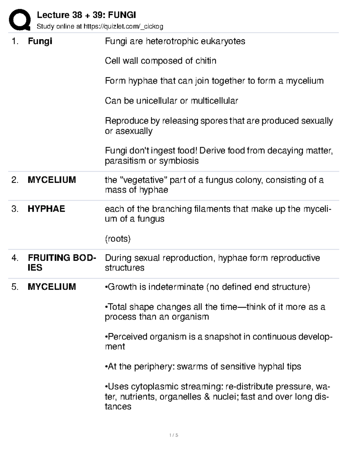 Study Guide Lecture 38and39 - Study online at quizlet/_cickog Fungi ...