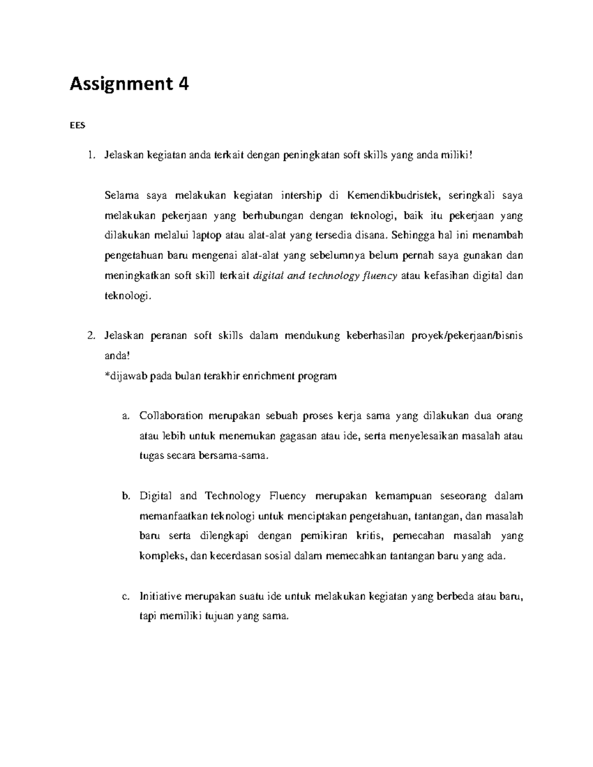 Assignment Bulan 4-EES-IN - Assignment 4 EES Jelaskan kegiatan anda ...