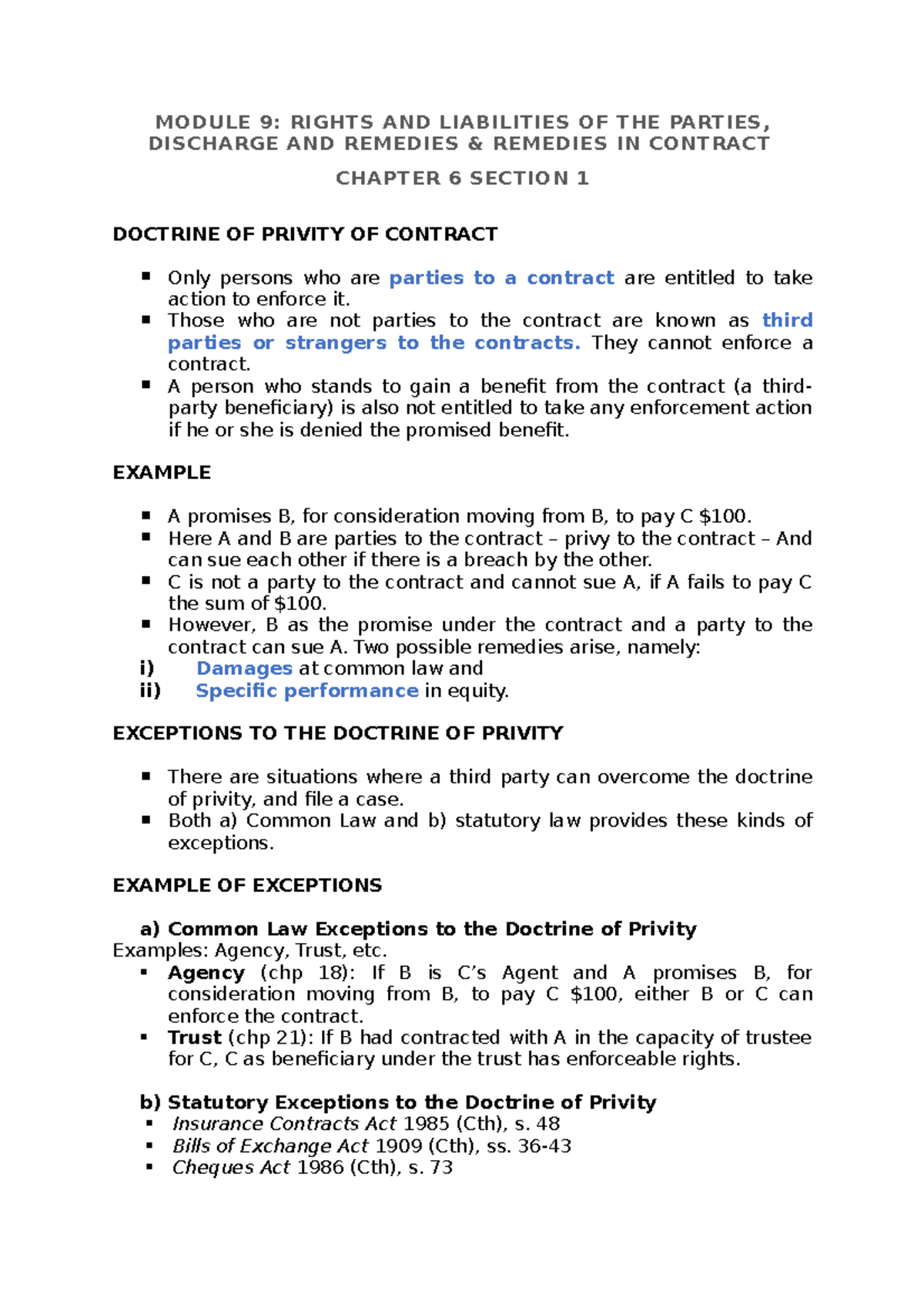 Module 9 Rights and Liabilities of the Parties - MODULE 9: RIGHTS AND ...