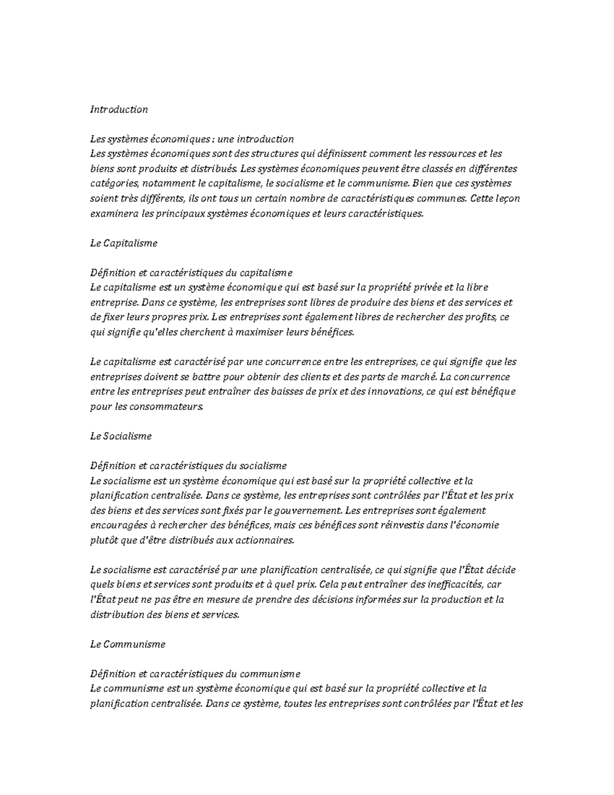 Economic Systems Study Notes - Introduction Les systèmes économiques ...