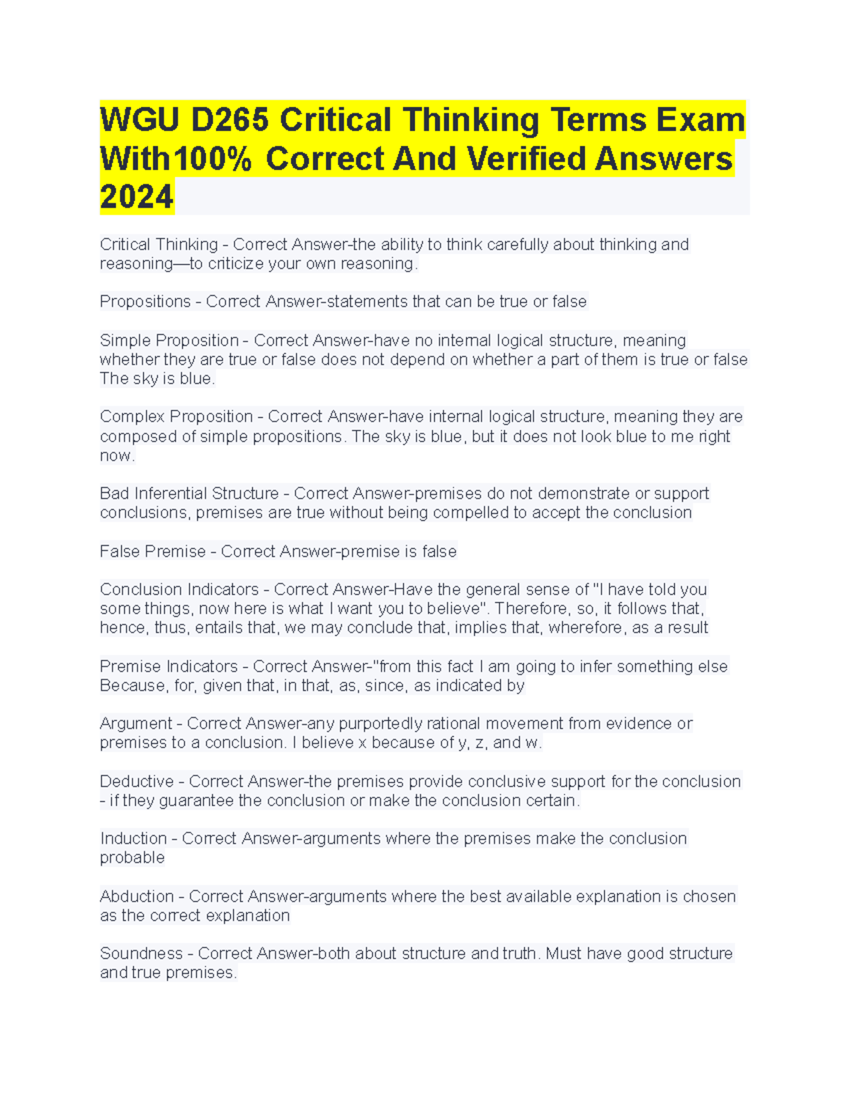 WGU D265 Terms - WGU D265 Critical Thinking Terms Exam With100% Correct ...