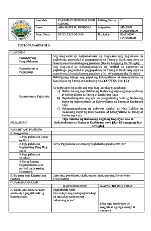 Lesson PLAN 1- Baitang 7- Ikatlong Markahan - YUGTO SA PAGKATUTO I ...