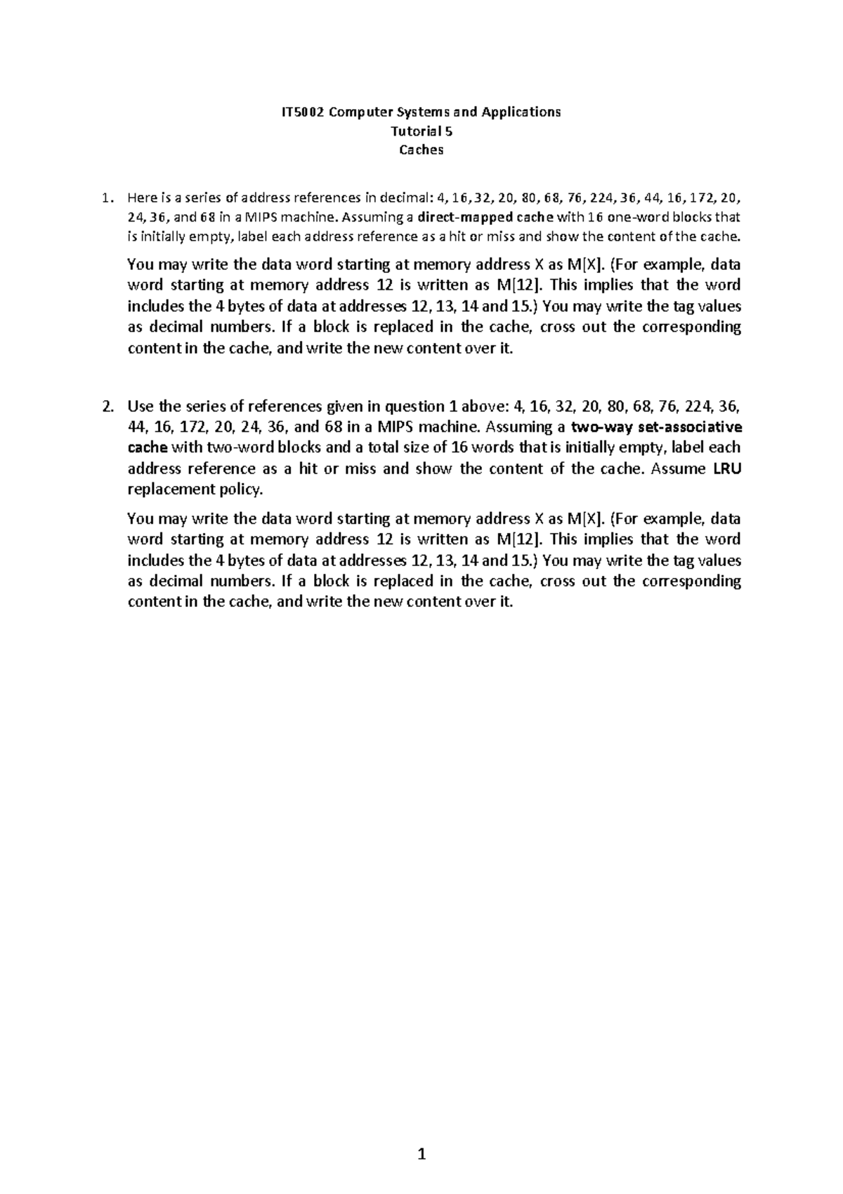 IT5002 tut5 - 1 IT5002 Computer Systems and Applications Tutorial 5 ...