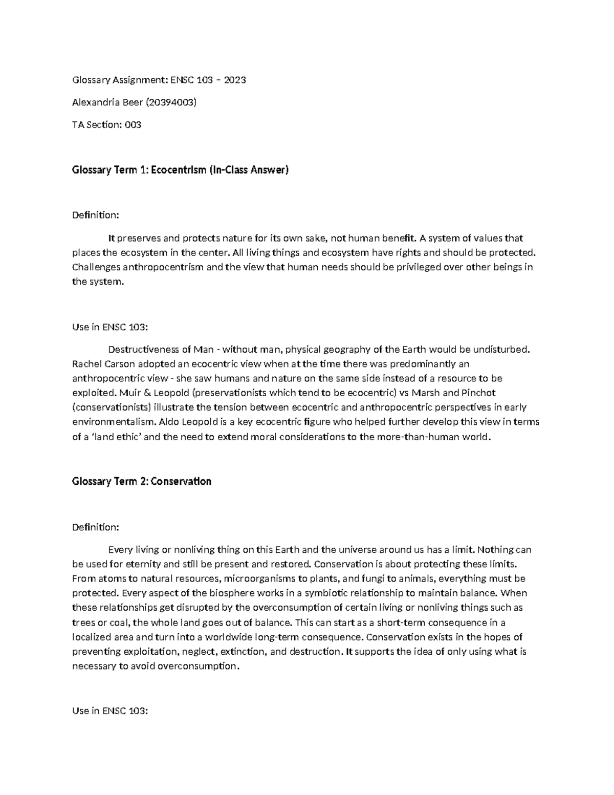 Glossary Assignment ENSC 103 - 2023 (2) - Glossary Assignment: ENSC 103 ...