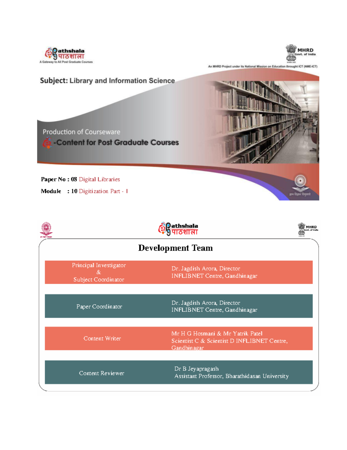 Digitization - gfgfh - Paper No : 08 Digital Libraries Module : 10 Digitization Part - 1 ...