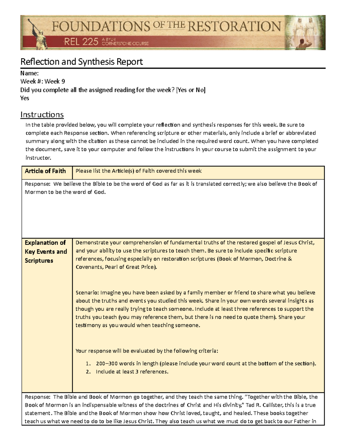 week 9 reflection - Reflection and Synthesis Report Name: Week #: Week ...