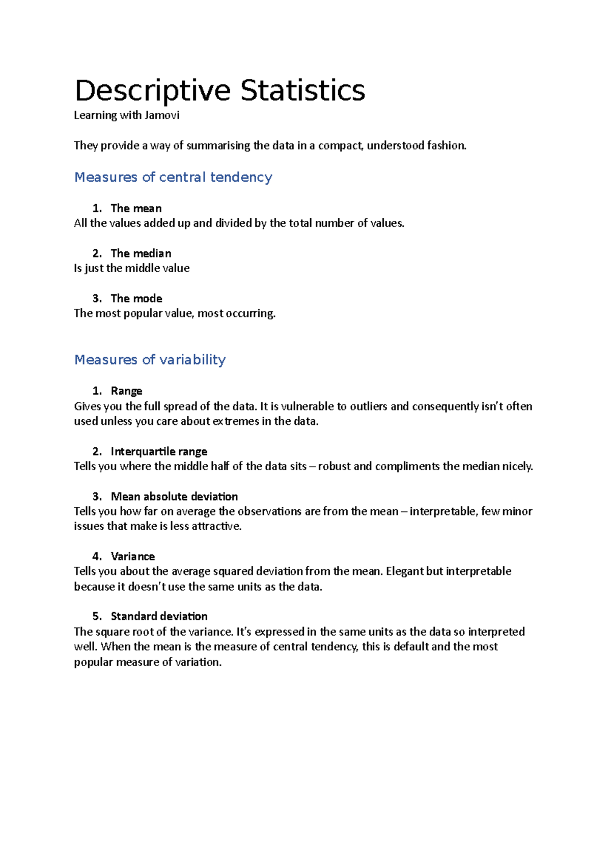 Descriptive Statistics - Overview Descriptive Statistics - Overview ...