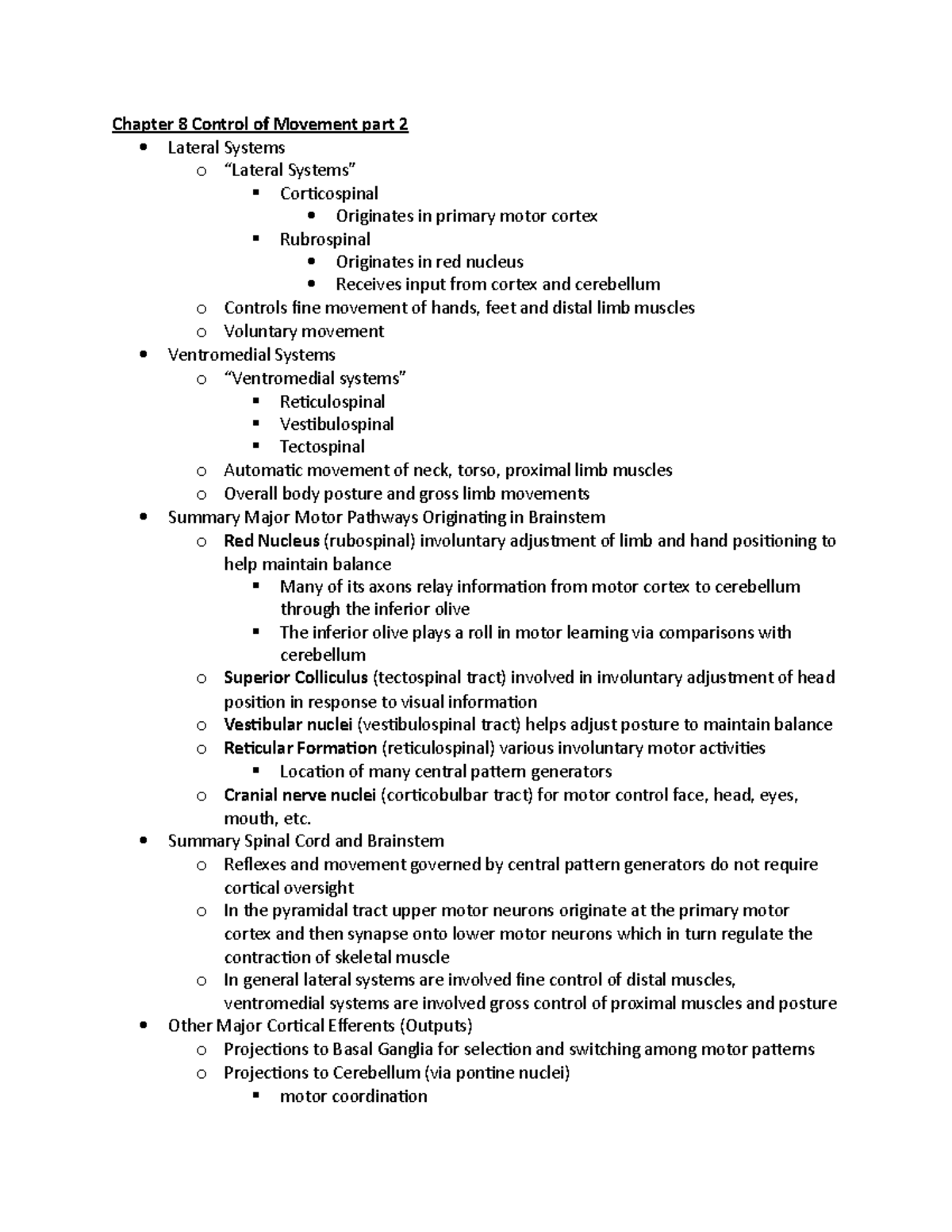 Psych 3313 Chapter 8 Control of Movement part 2 - Chapter 8 Control of ...