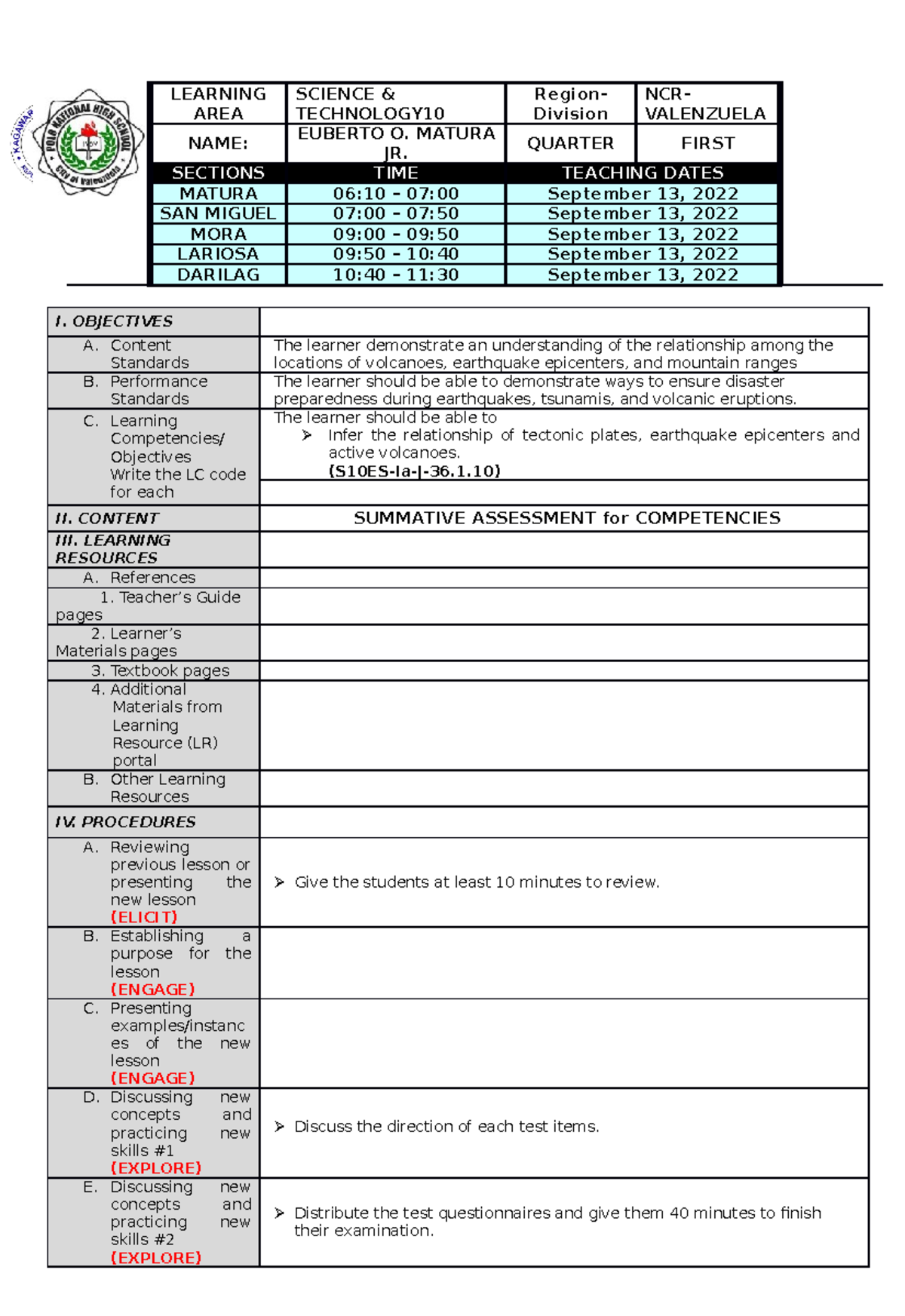 Q1-09132022 - LESSON PLAN - LEARNING AREA SCIENCE & TECHNOLOGY Region ...