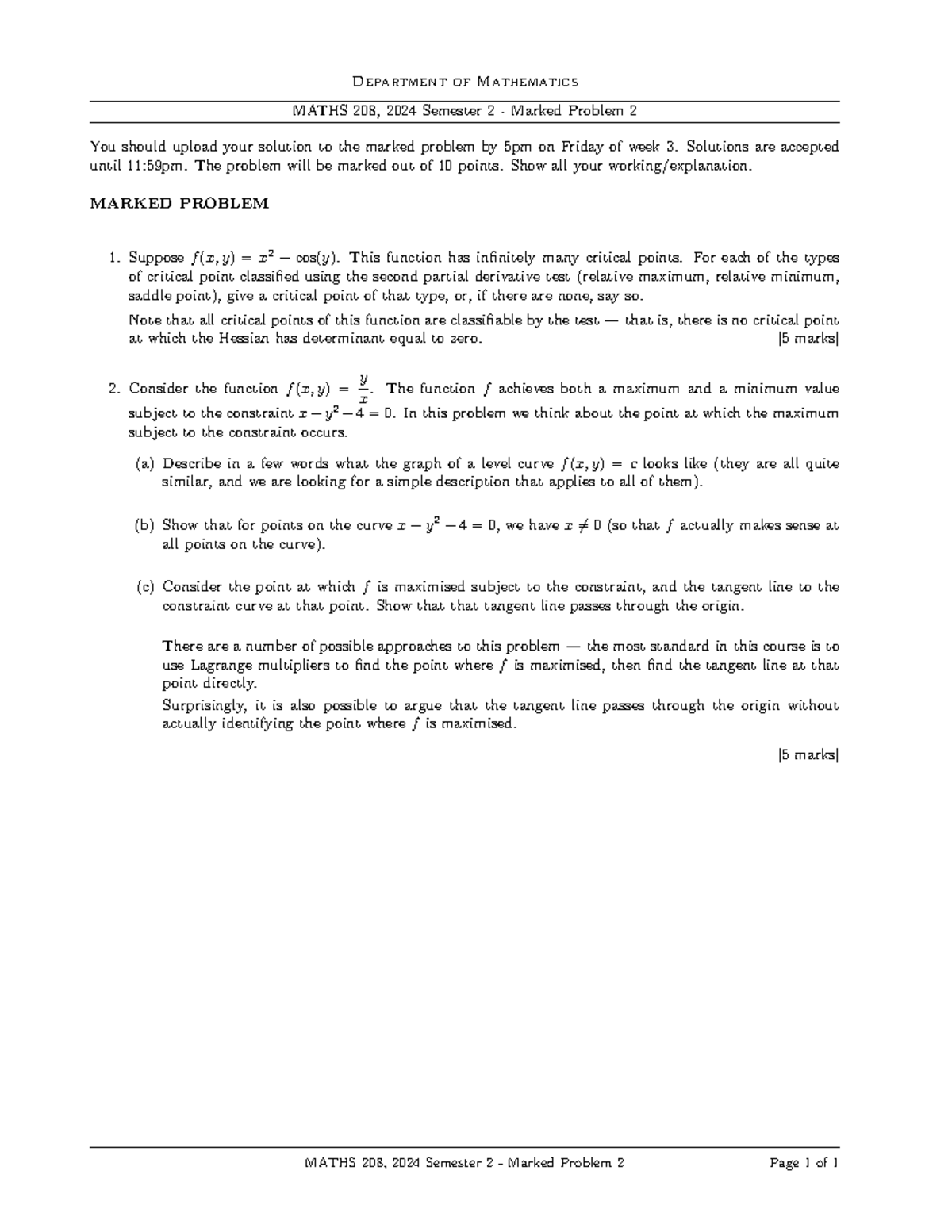 208 marked problem 2 - hhnhnhh - Department of Mathematics MATHS 208, 2024 Semester 2 - Marked ...