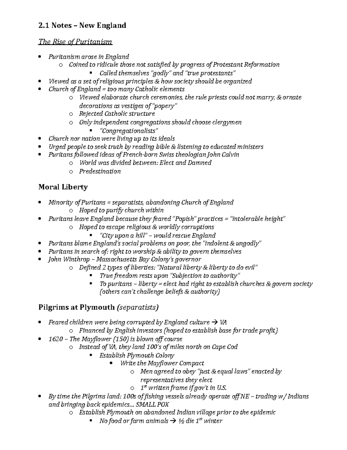 2.1 notes - 2 Notes – New England The Rise of Puritanism Puritanism ...