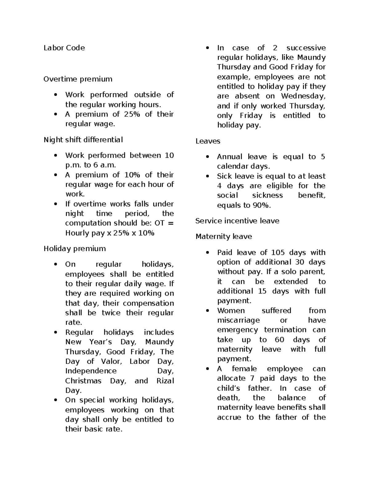 Notes in Labor Code - Labor Code Overtime premium Work performed ...