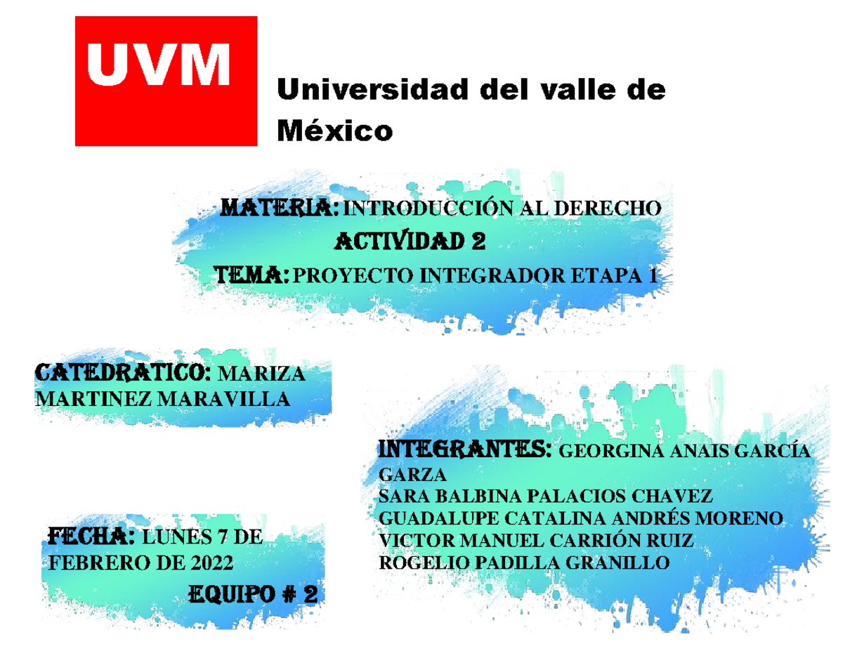 Proyecto Integrador - UVM Universidad del valle de MÈxico MATERIA ...