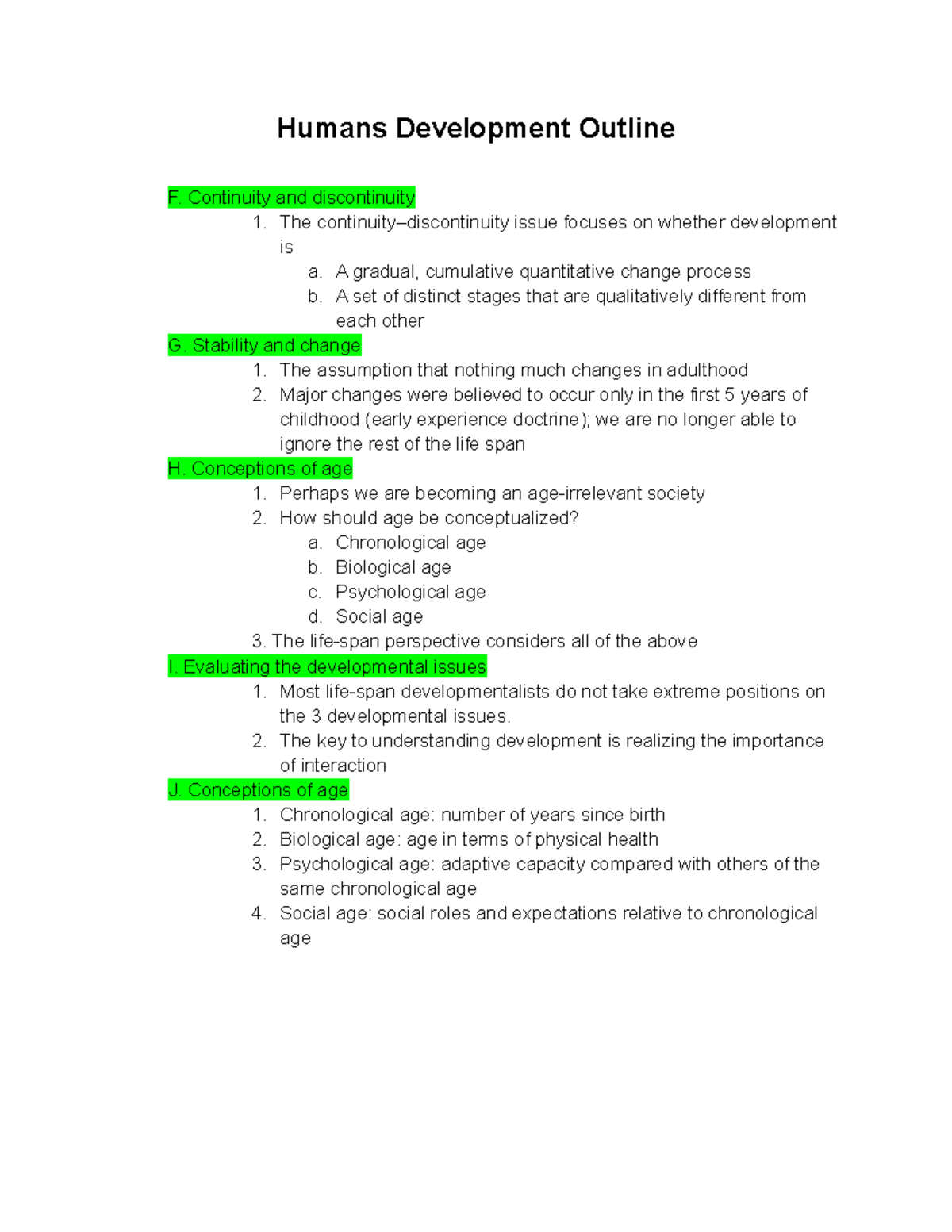 Human development Outline - Continuity and discontinuity 1. The ...