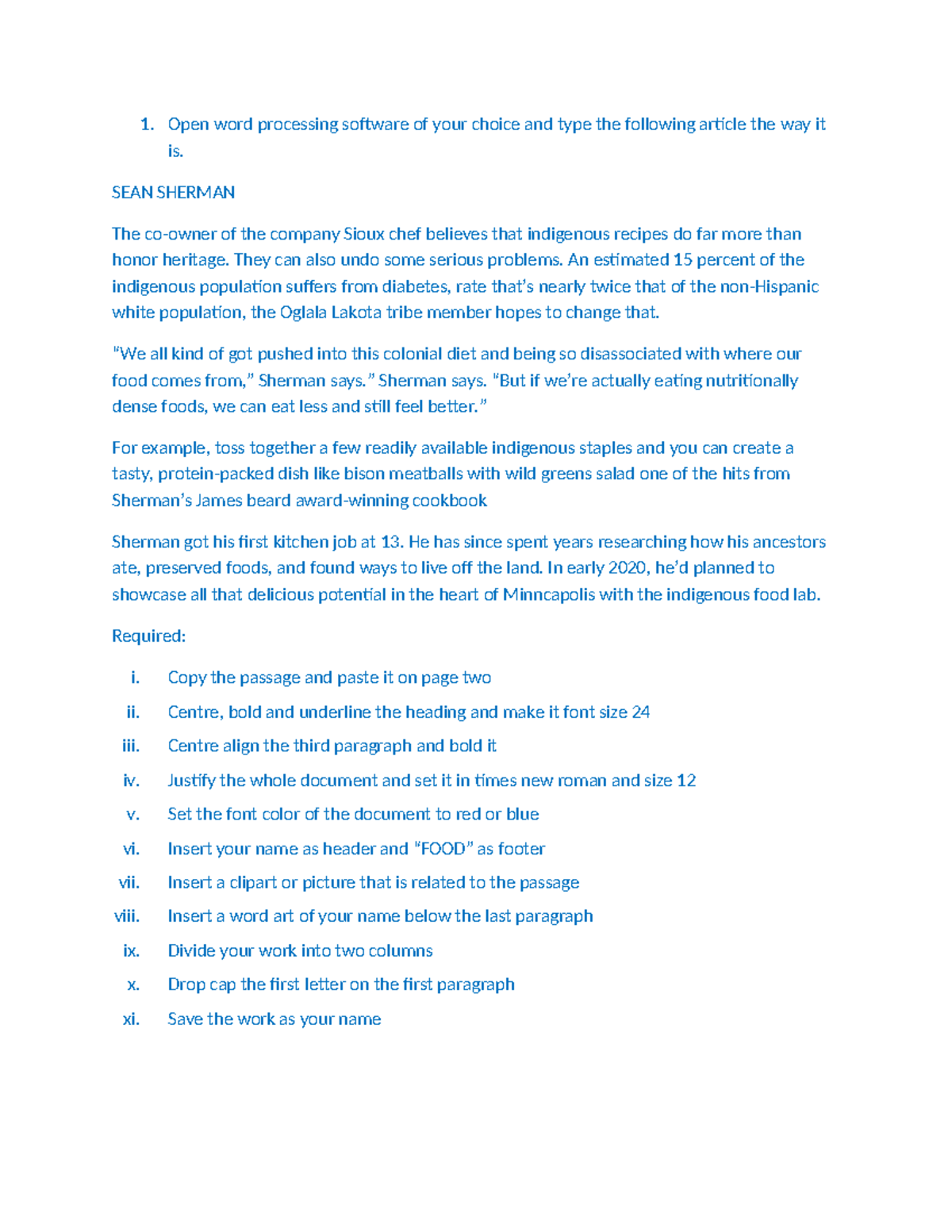 Test p2 - Open word processing software of your choice and type the ...