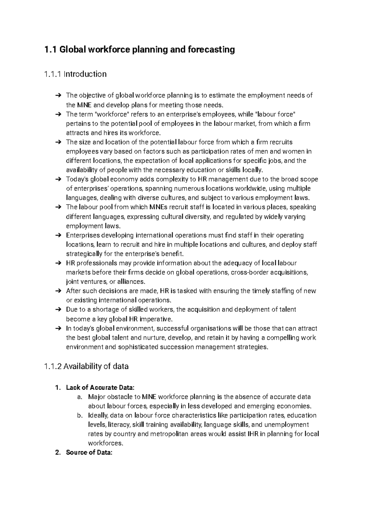 Expatriate failure - ………….. - 1 Global workforce planning and forecasting 1.1 Introduction The ...