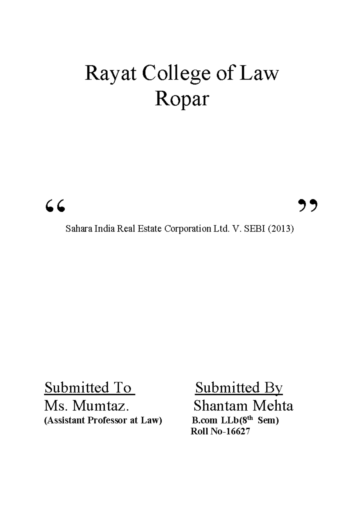 Company Law - Documents of subject assignments made by me. - Rayat ...