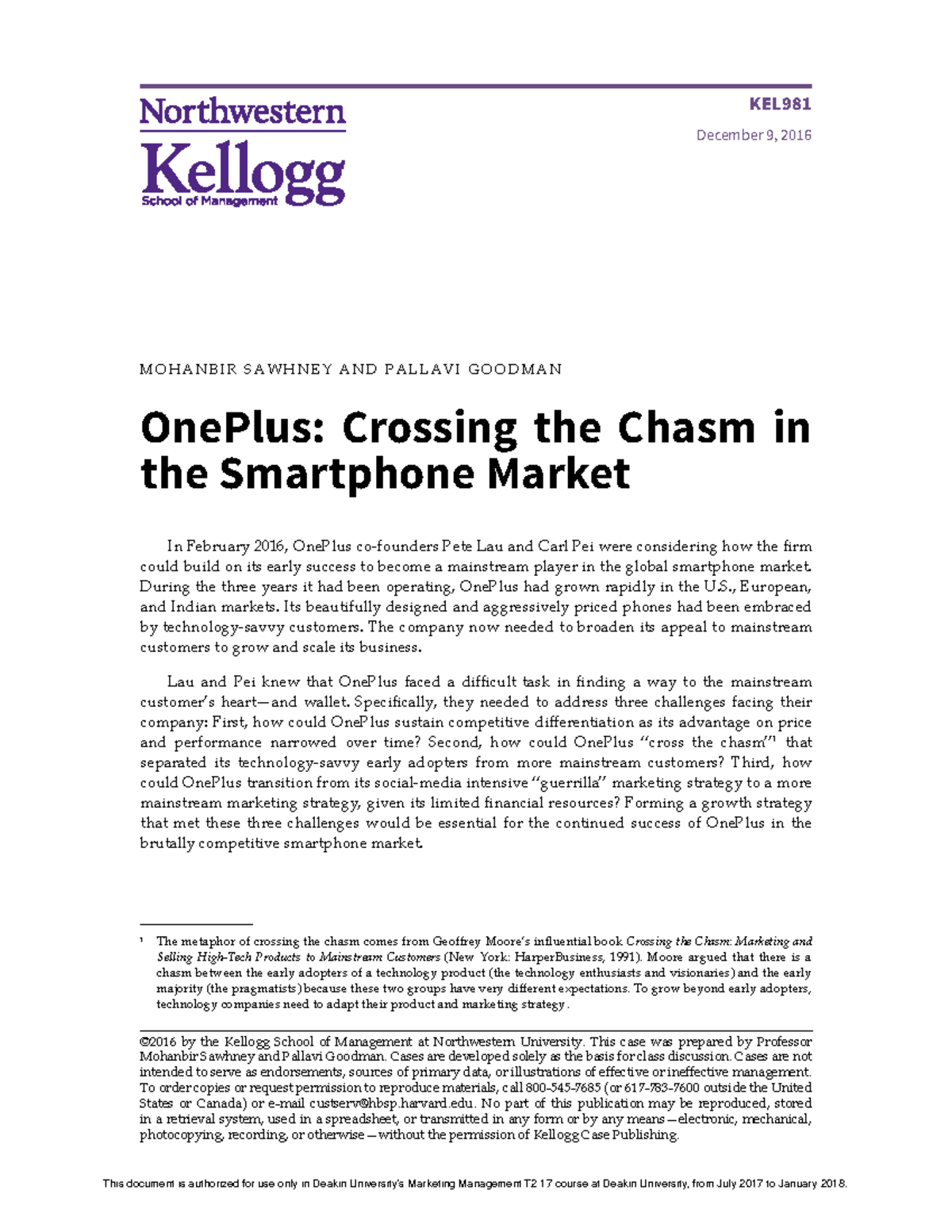 oneplus marketing - KEL December 9, 2016 ©2016 by the Kellogg School of ...