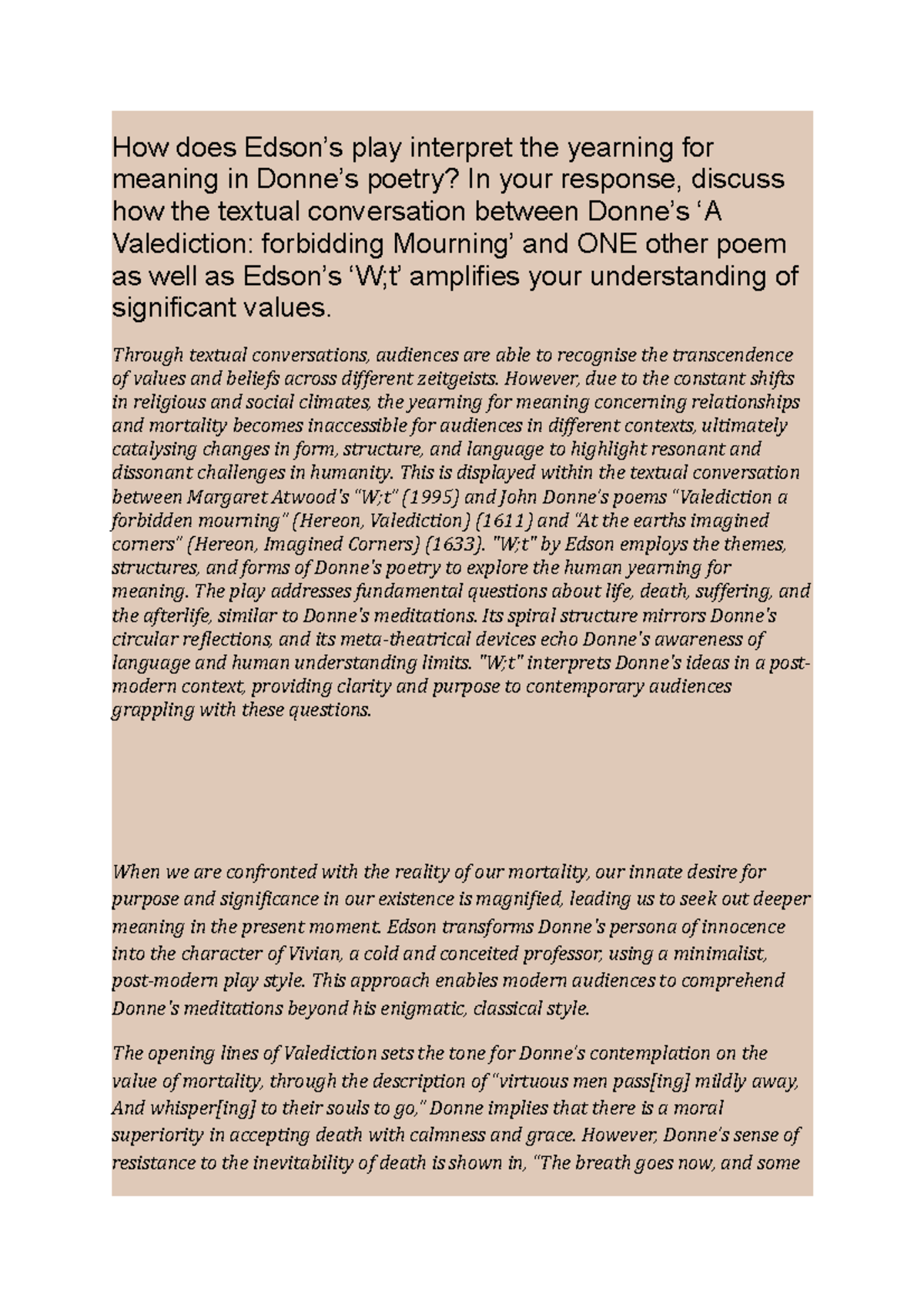 Common Module Donne + Wit Essay - How does Edson’s play interpret the ...