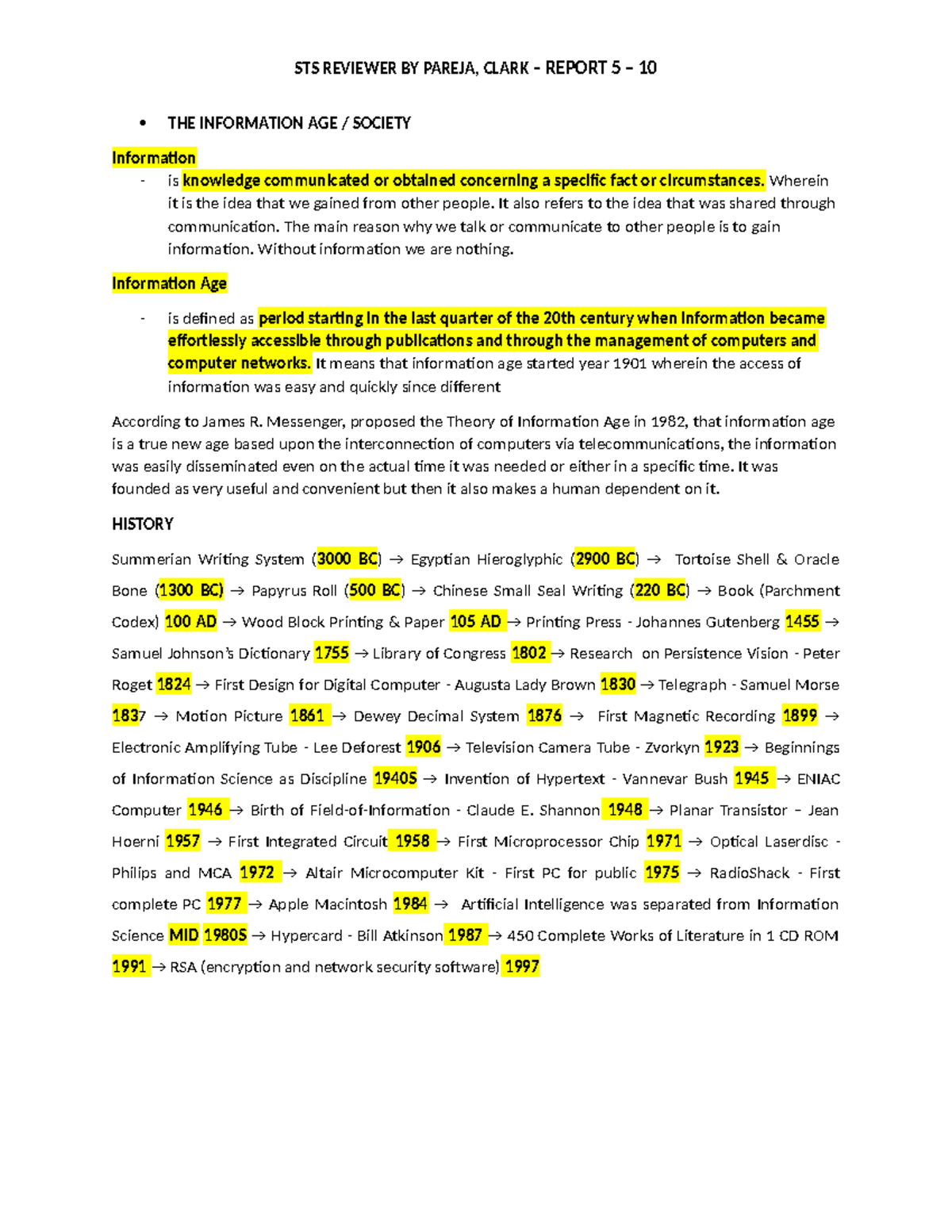 STS Reviewer - sts - THE INFORMATION AGE / SOCIETY Information - is ...