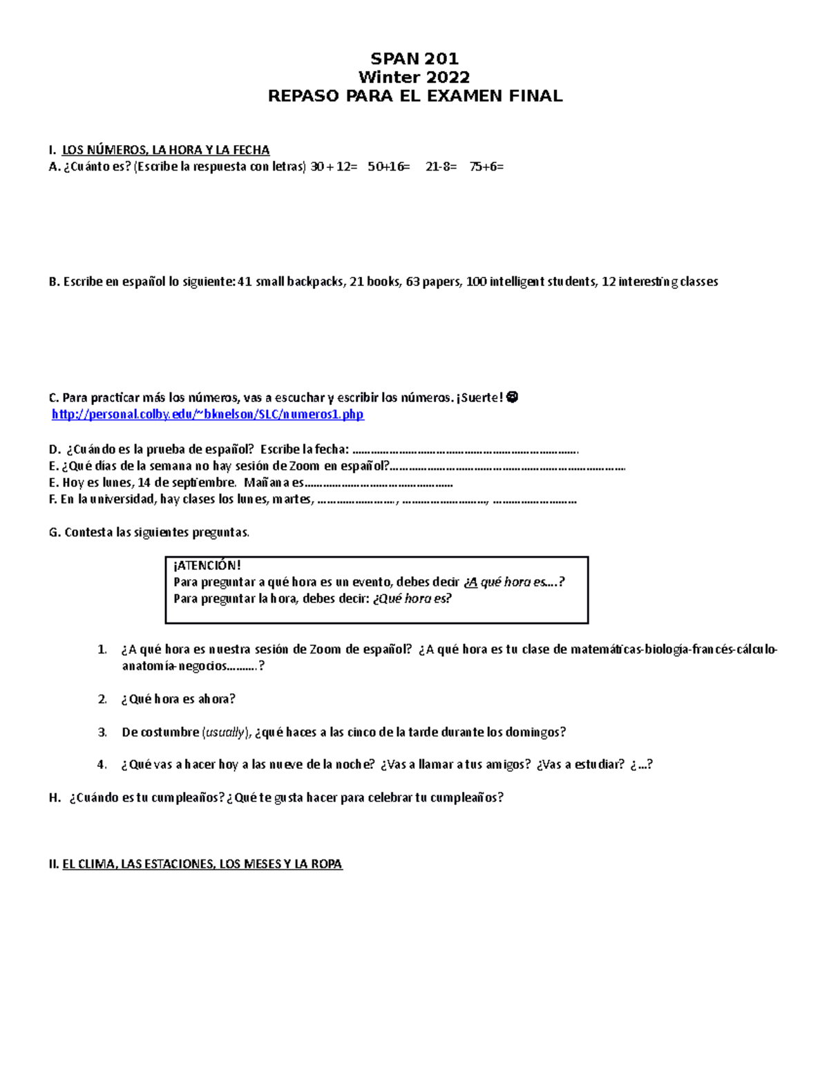 SPAN 201- Repaso Examen Final - SPAN 201 Winter 2022 REPASO PARA EL ...