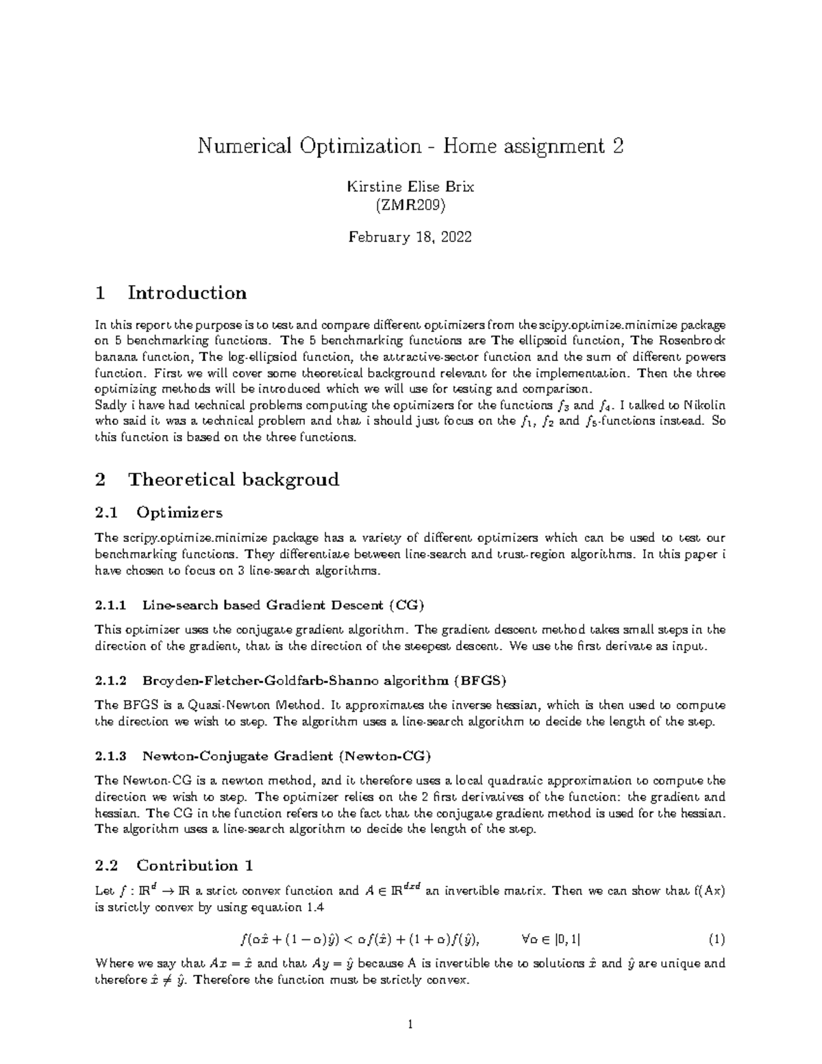 Assignment 2 - aflevering 2 - Numerical Optimization - Home assignment 2 Kirstine Elise Brix ...