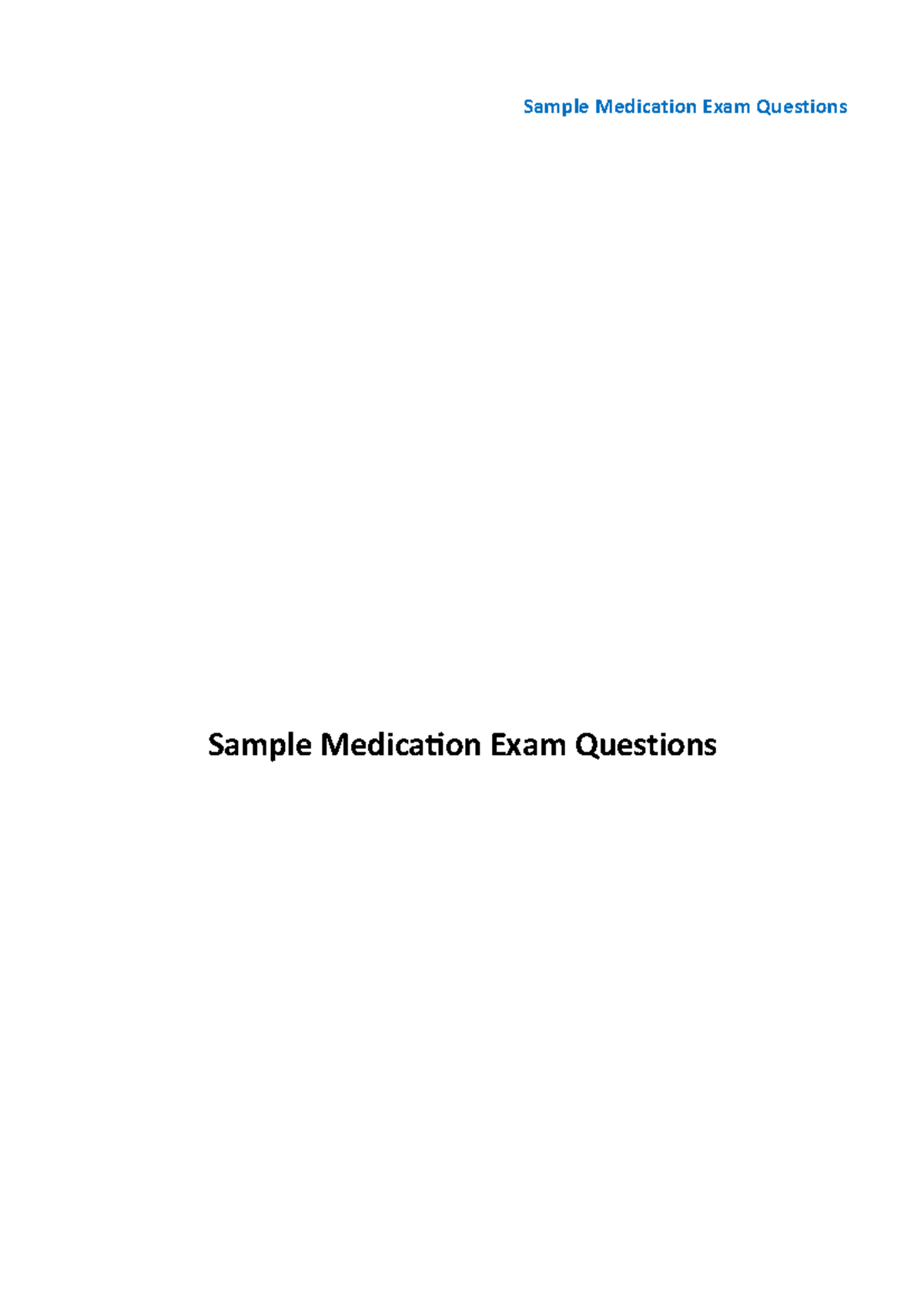 Sample/practice exam 12 December 2019, questions - Sample Medication ...