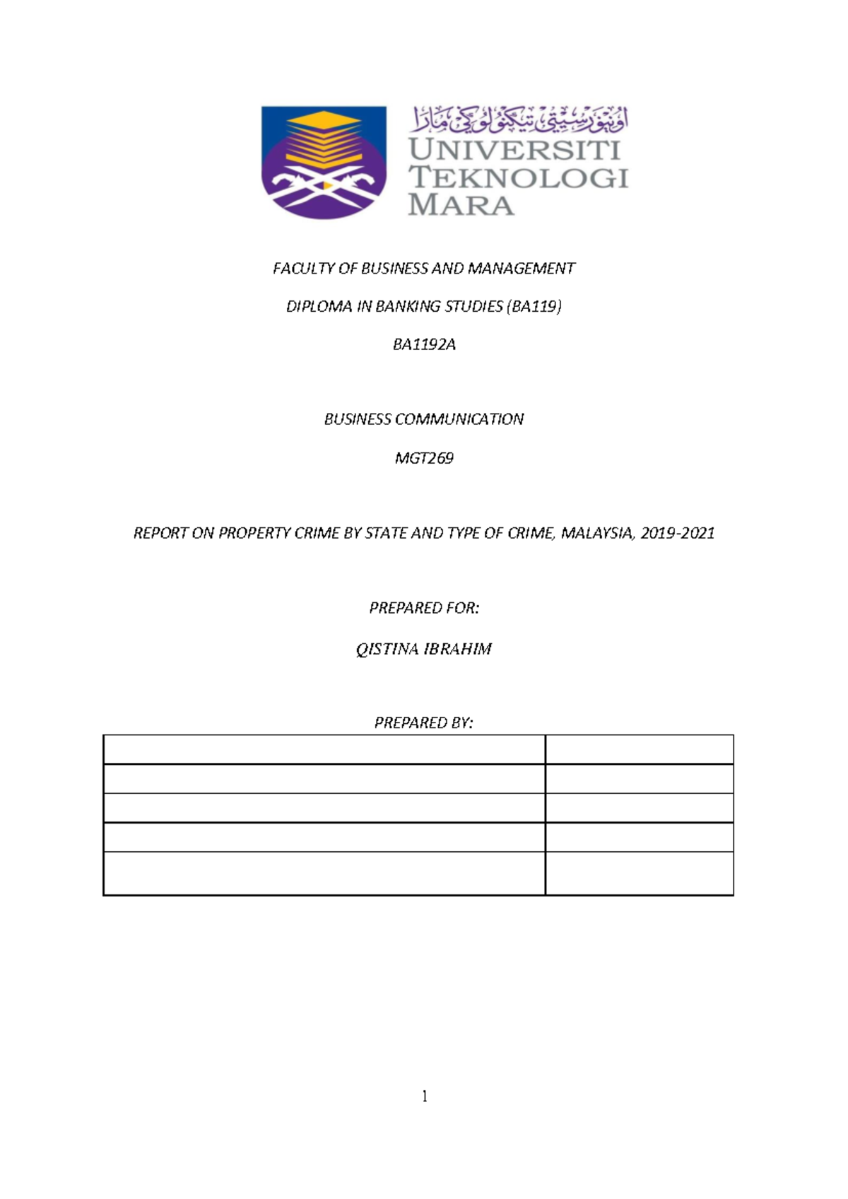 MGT Report (Sample) - businenss business - FACULTY OF BUSINESS AND ...