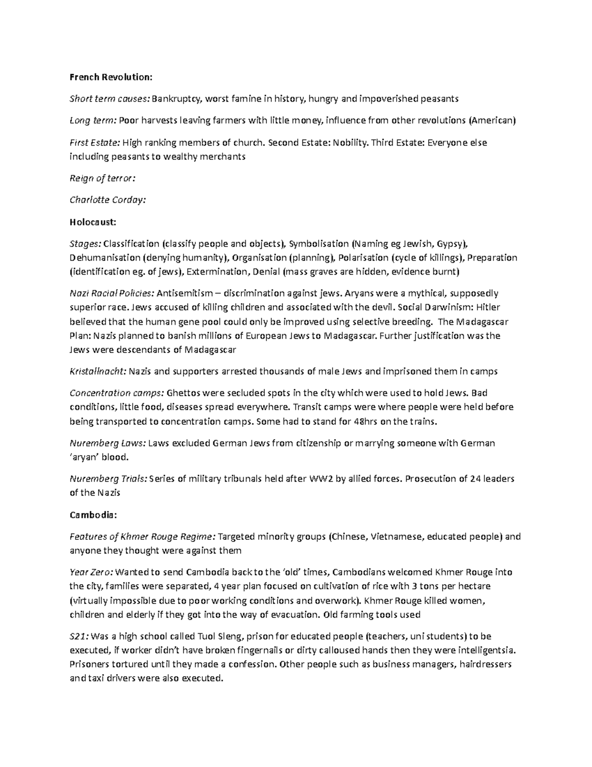 History Notes - French Revolution: Short term causes: Bankruptcy, worst ...