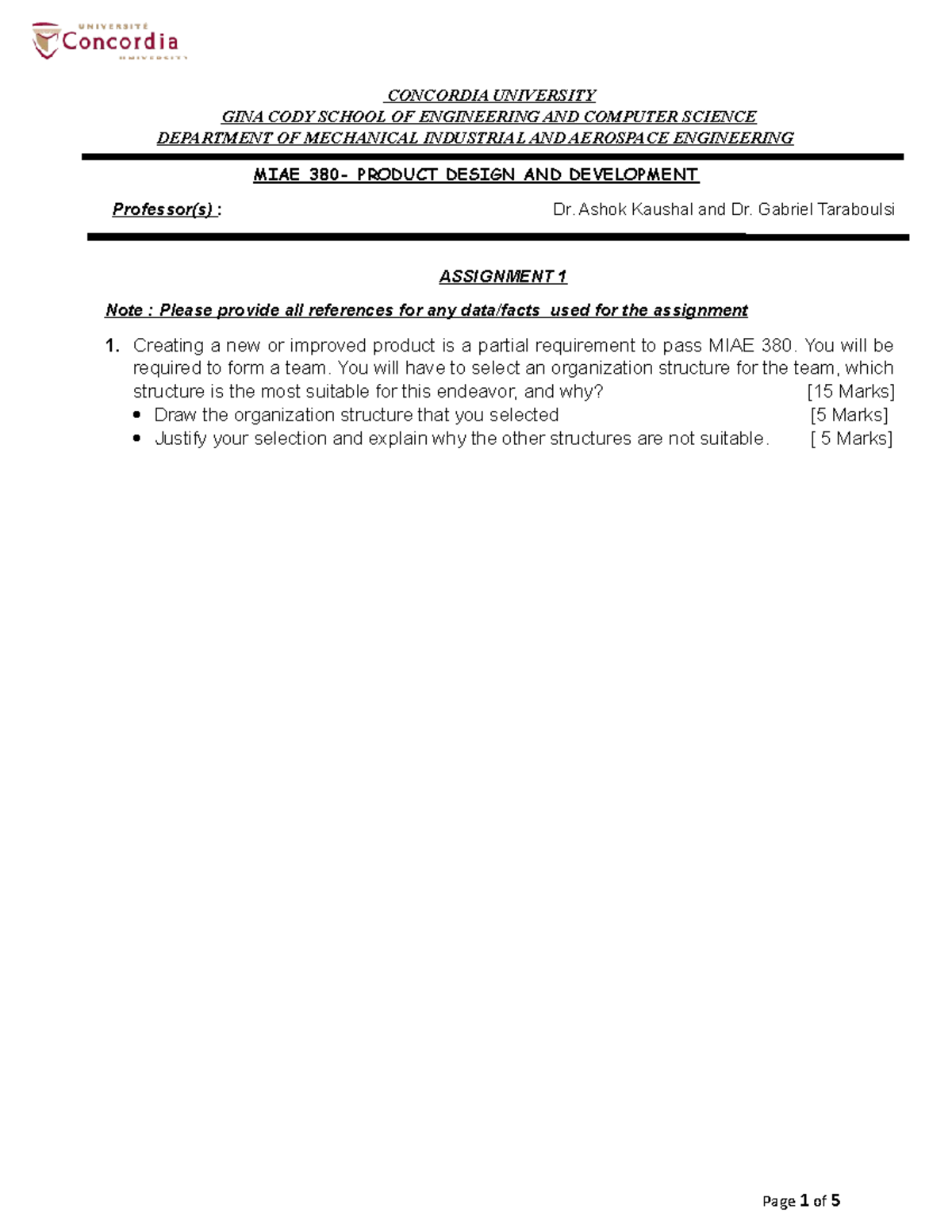 Assignment 1 Sept 2023 - CONCORDIA UNIVERSITY GINA CODY SCHOOL OF ...