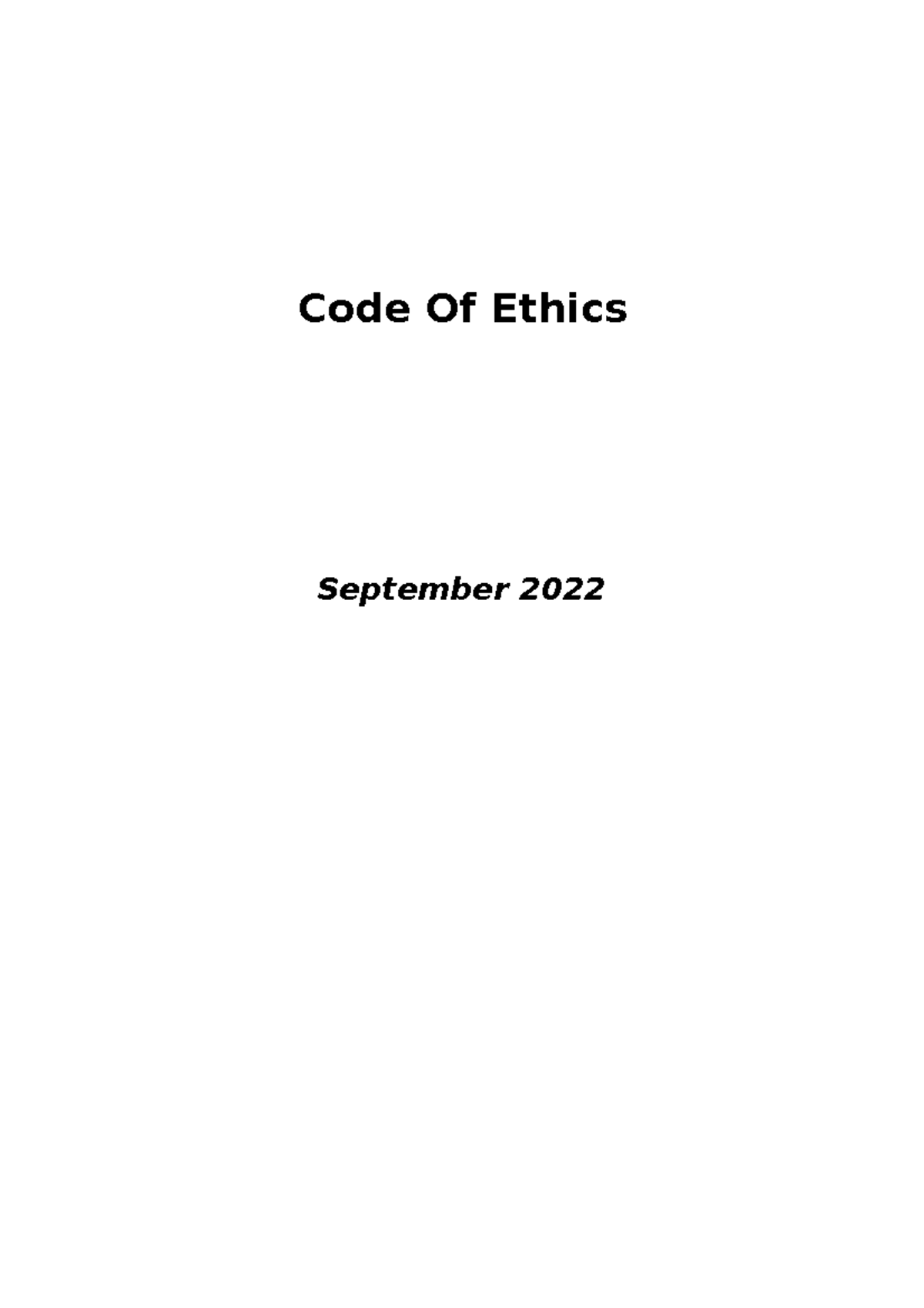 Code of Ethics draft - Code Of Ethics September 2022 F is a niche ...