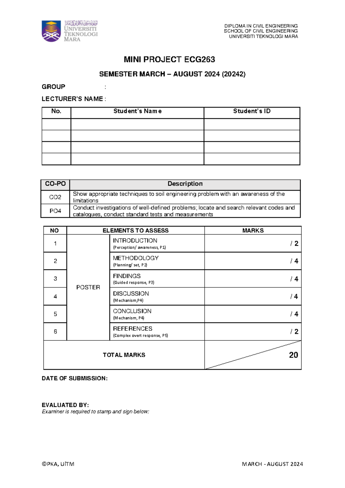 Cover Poster MINI Project ECG263 March-AUG24 - ©PKA, UiTM MARCH ...