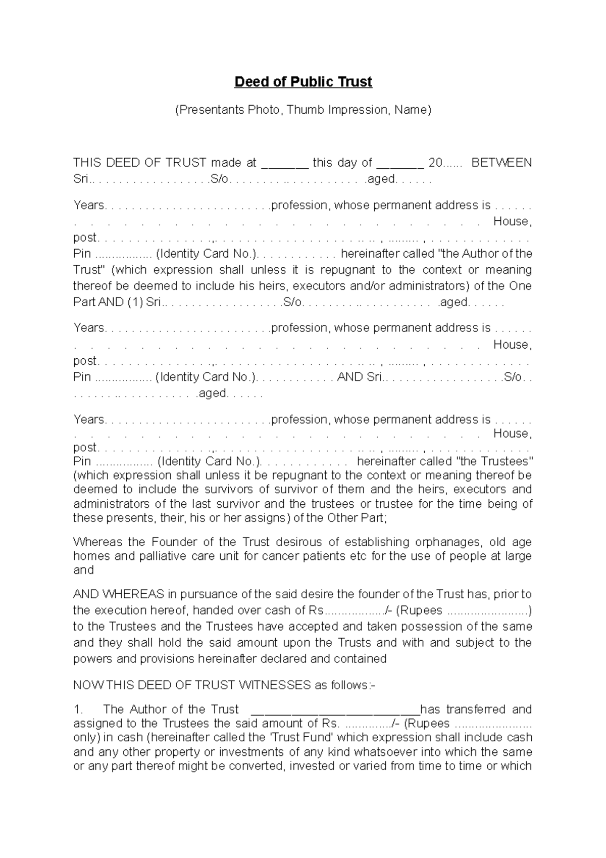 Public Trust Deed Eng - Deed of Public Trust (Presentants Photo, Thumb ...