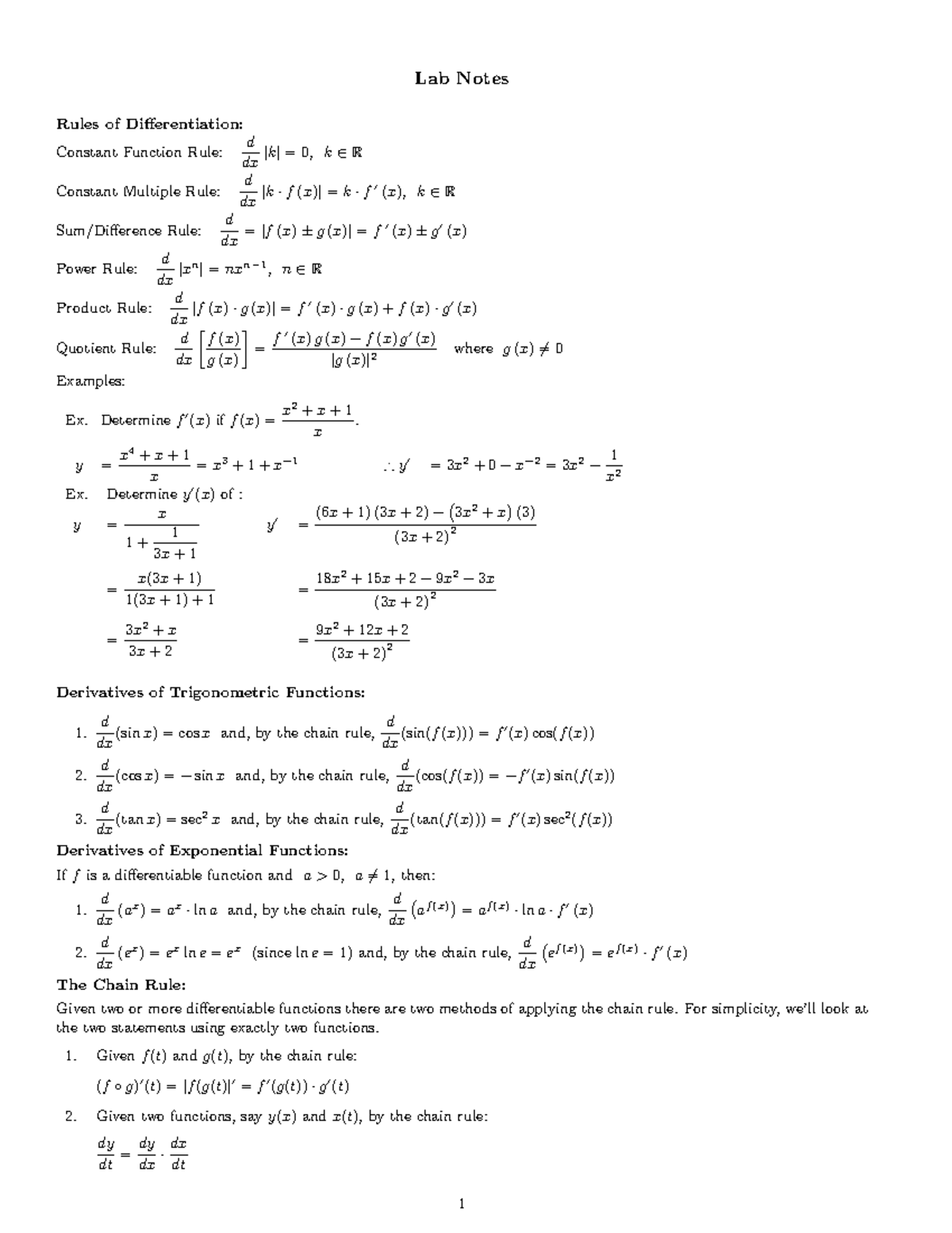 MA100Lab Notes 8 - Intro calc practice work - Lab Notes Rules of ...