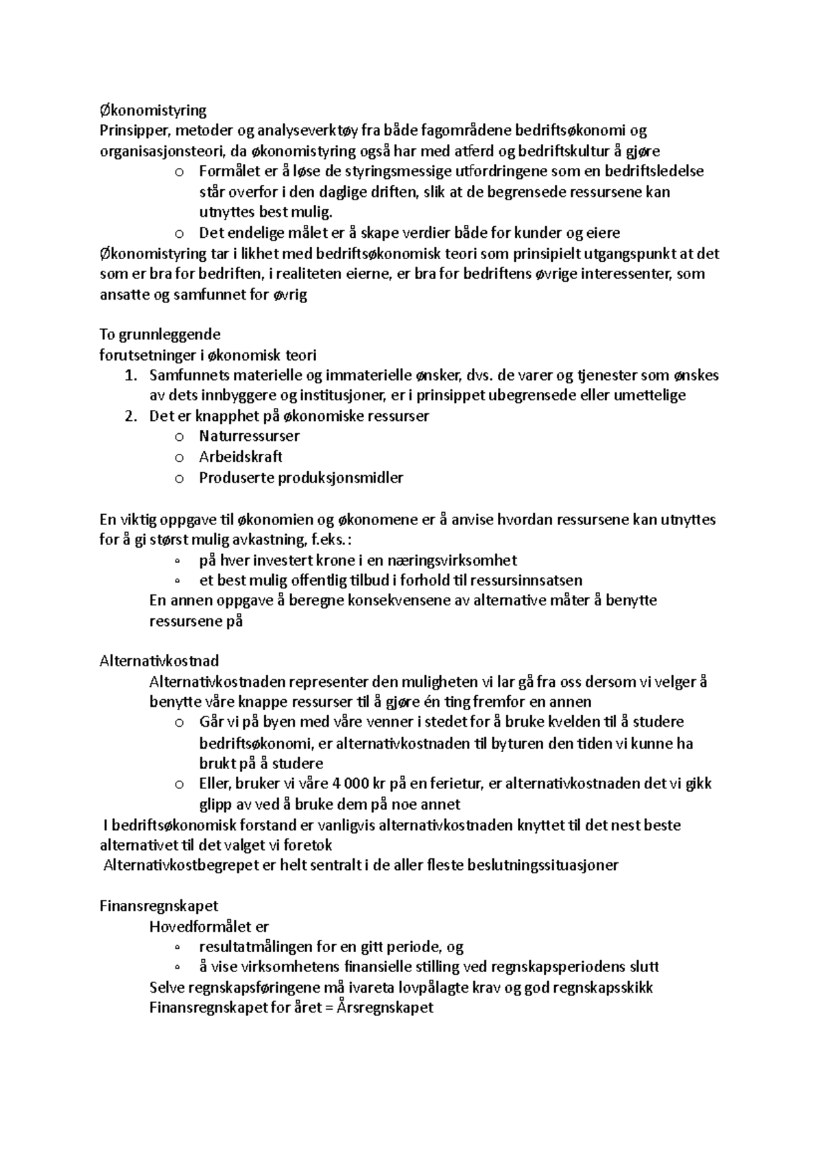 Bedriftsøkonomi, forelesning notater - Økonomistyring Prinsipper, metoder og analyseverktøy fra ...