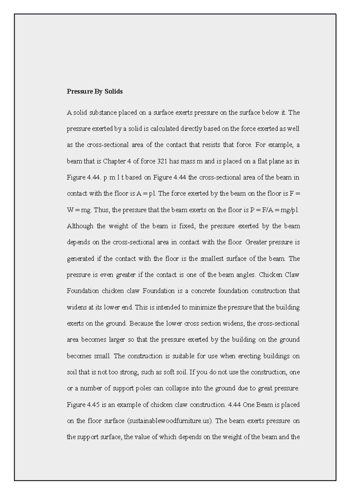 College Document - Pressure By Solids - Pressure By Solids A solid ...