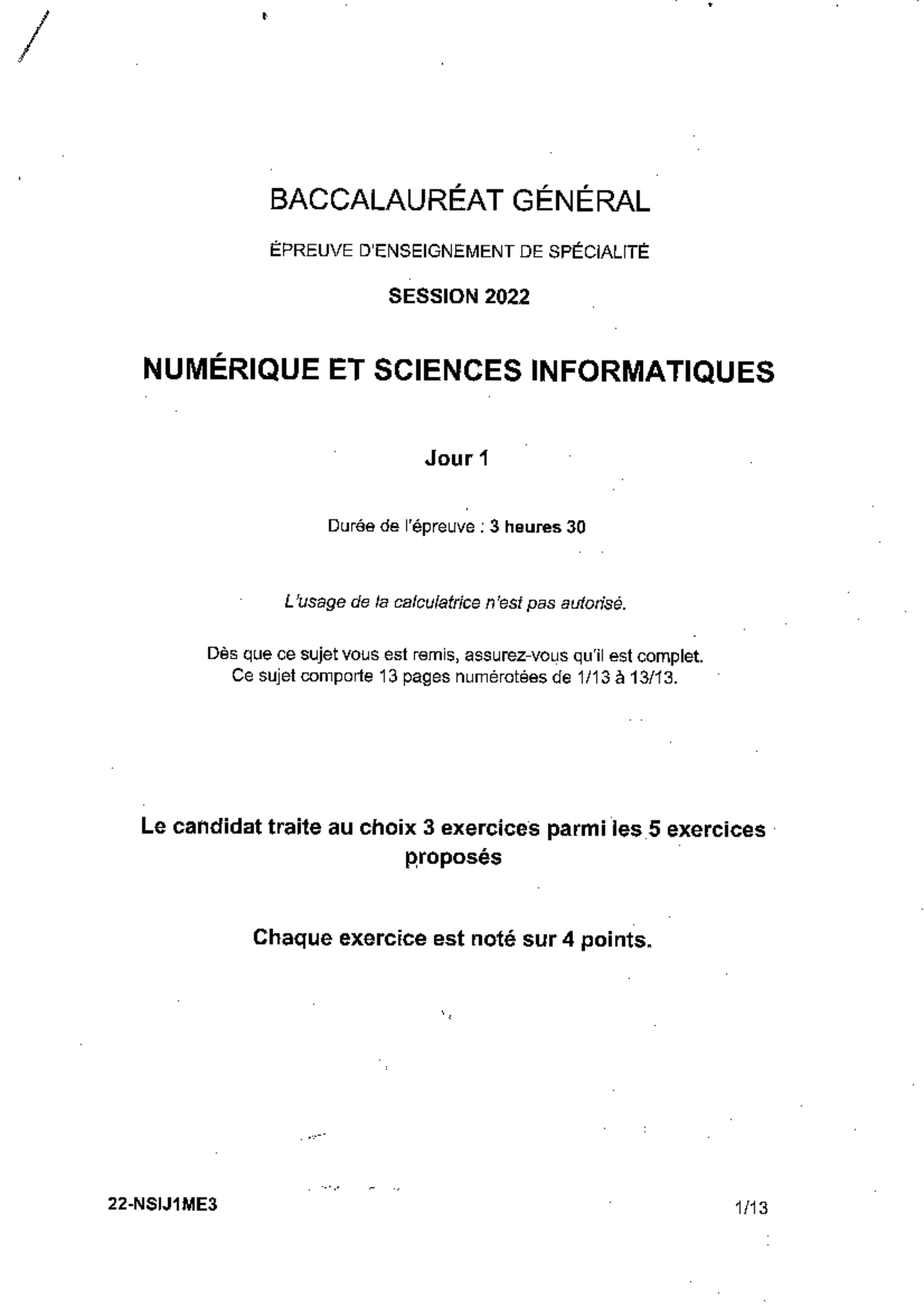 Terminale 2022 rattrapage jour 1 - Numérique et sciences informatiques ...