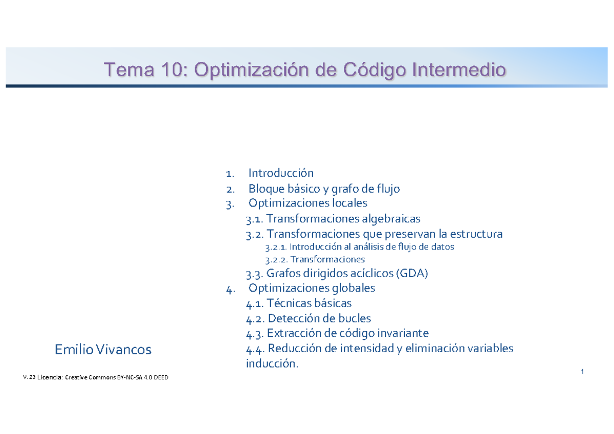 Optimización de Código Intermedio - 1 Tema 10: Optimización de Código Intermedio Introducción ...
