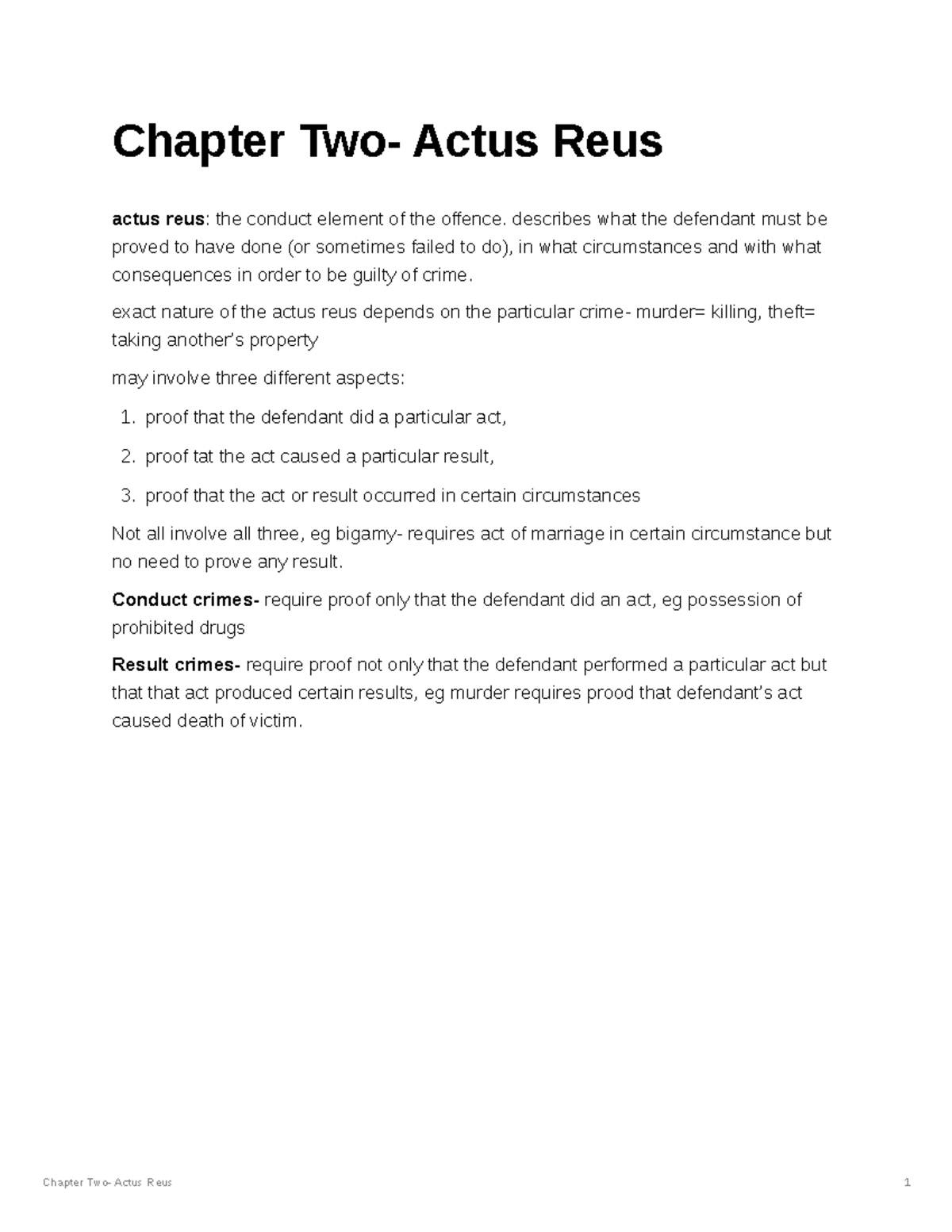 Criminal law actus reus - Chapter Two- Actus Reus 1 Chapter Two- Actus ...