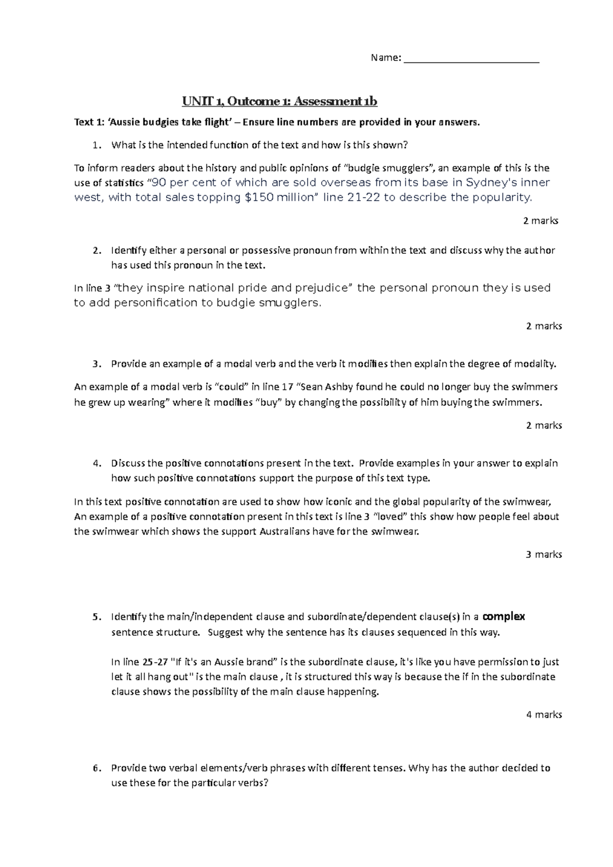 11EL U101 Part B Questions 19 - Name: ________________________ UNIT 1 ...
