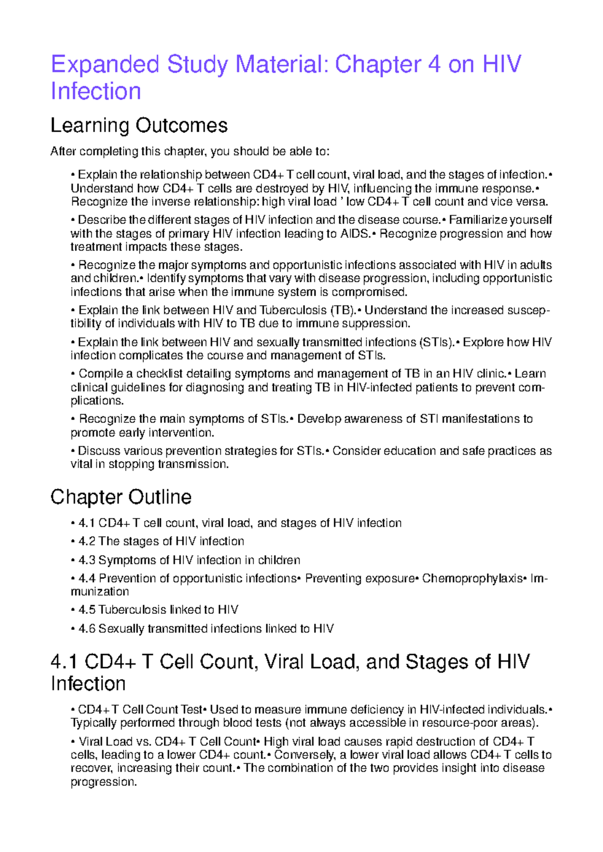 Chapter 4 part 1 - notes - Expanded Study Material: Chapter 4 on HIV ...