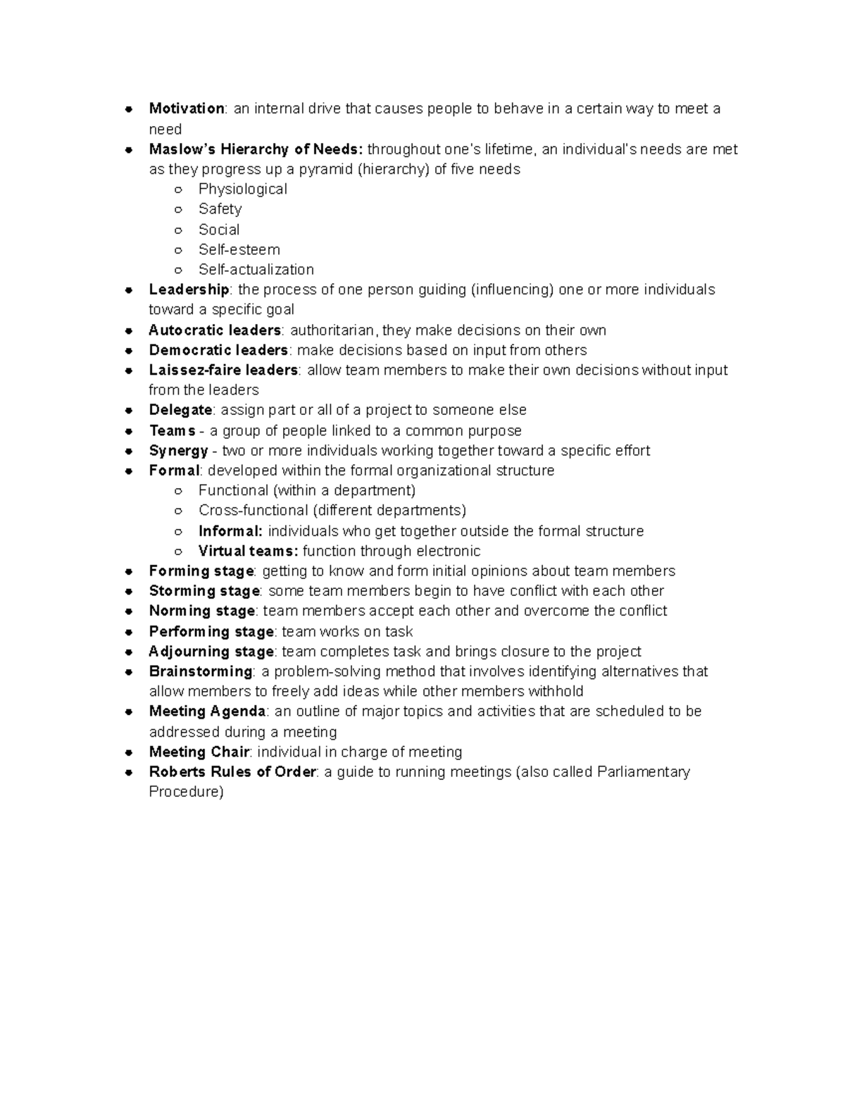 Chapter 11 Motivation, Leadership, and Teams - Motivation: an internal ...