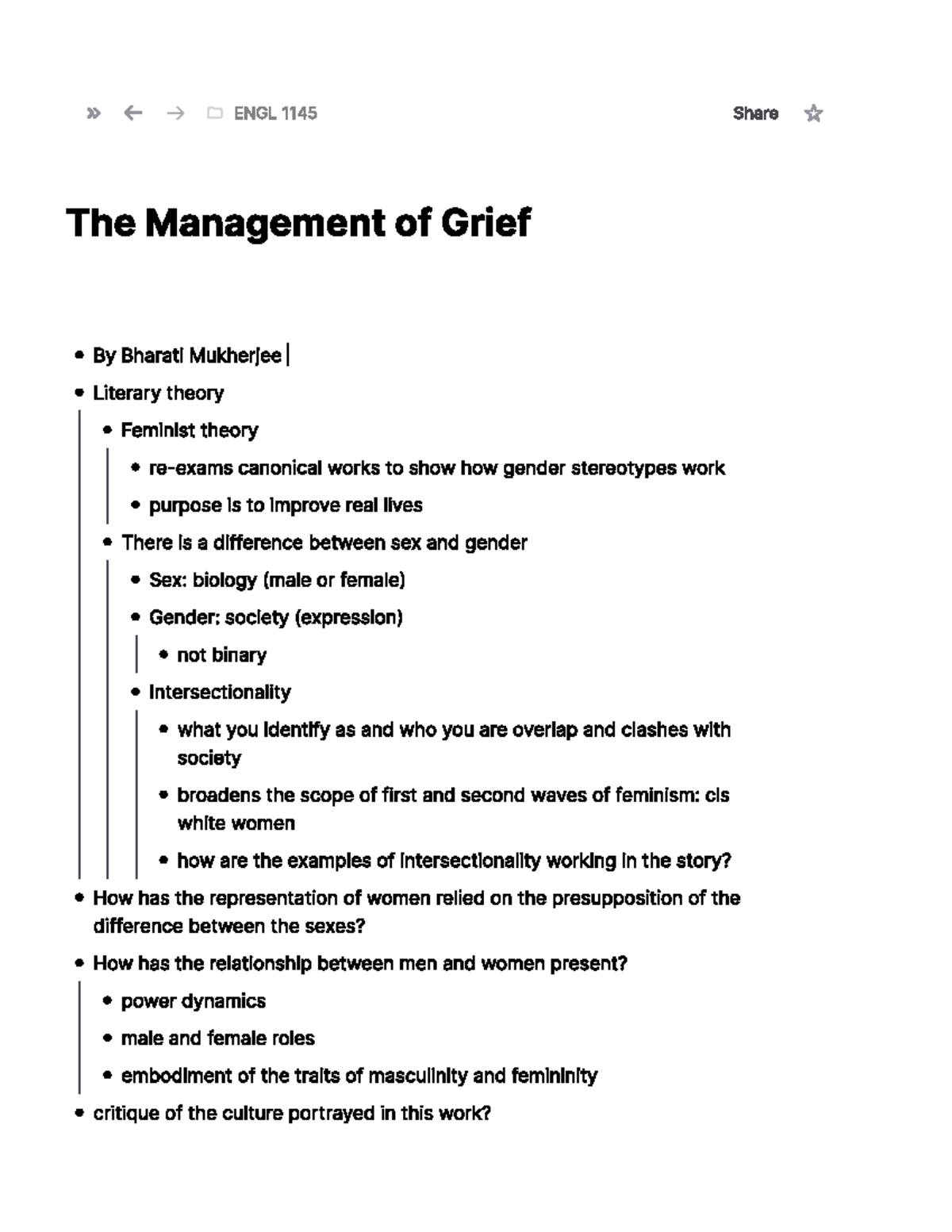 Management of grief- notes 1145 - ENGL 1145 - Studocu