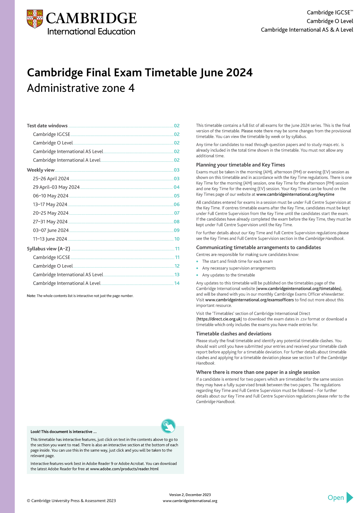 June 2024 final timetable v2 - Test date windows - Studocu